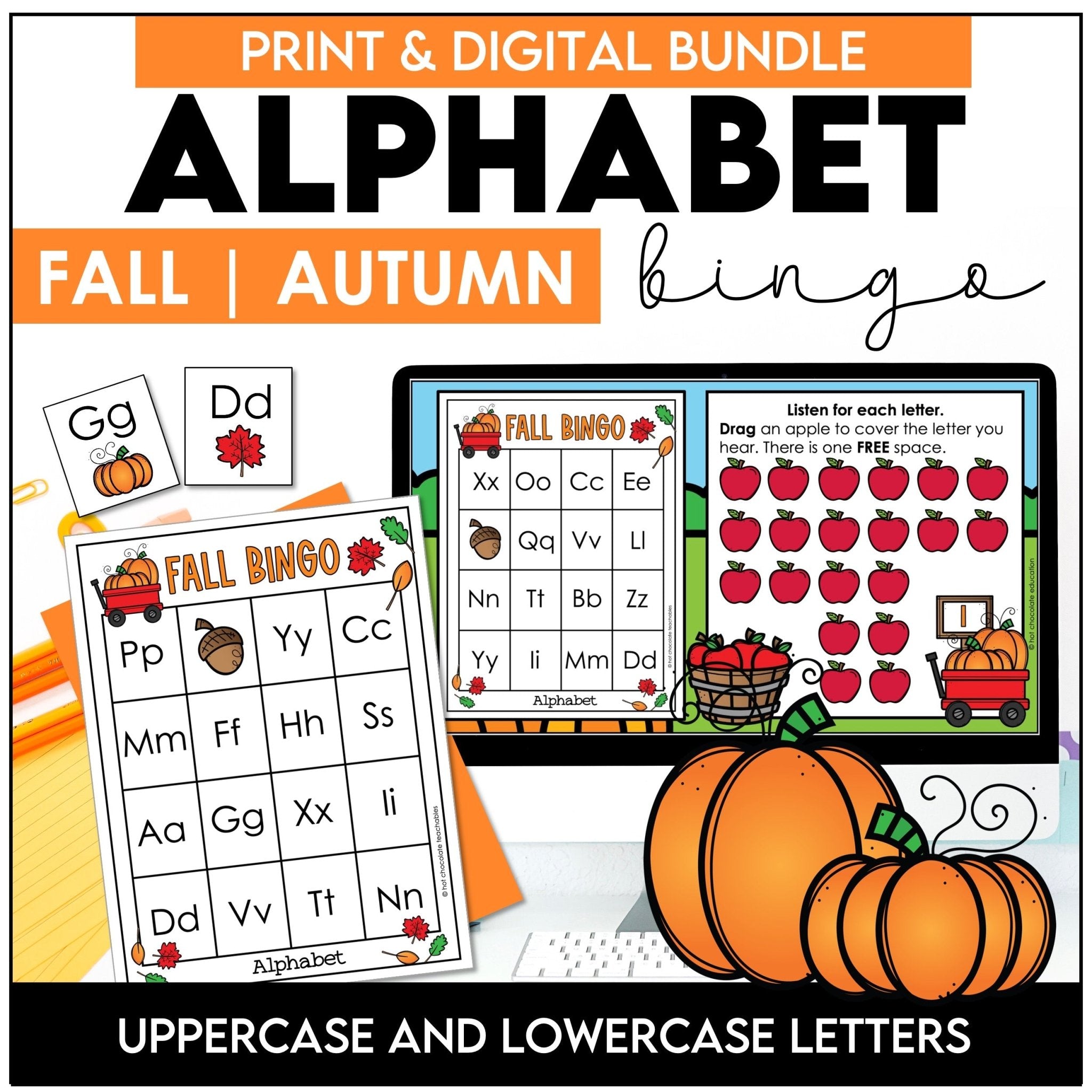 Fall Bingo: Alphabet Letters - Digital & Print Game Boards