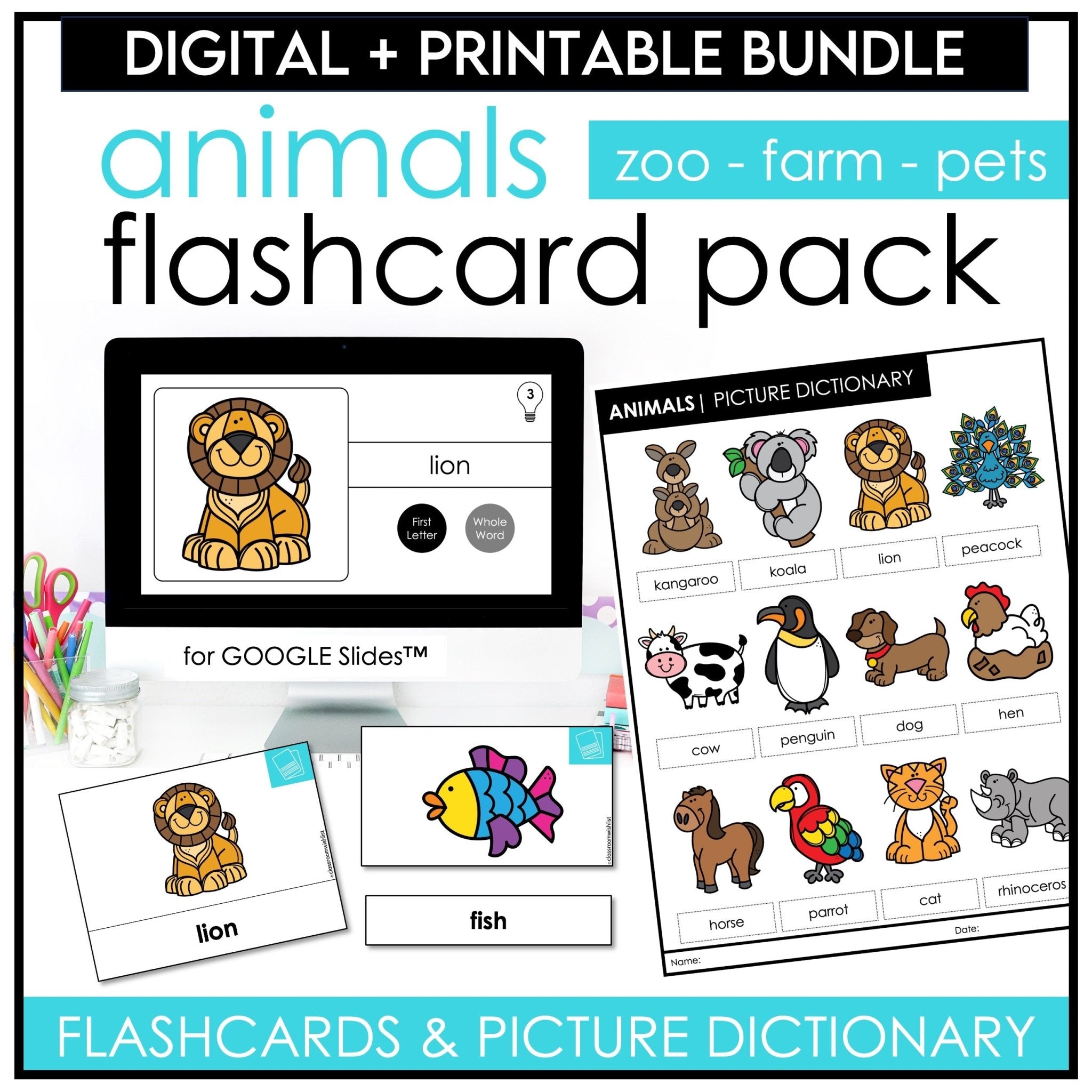 Animals Flashcard Bundle | Zoo, Farm & Pets (English)