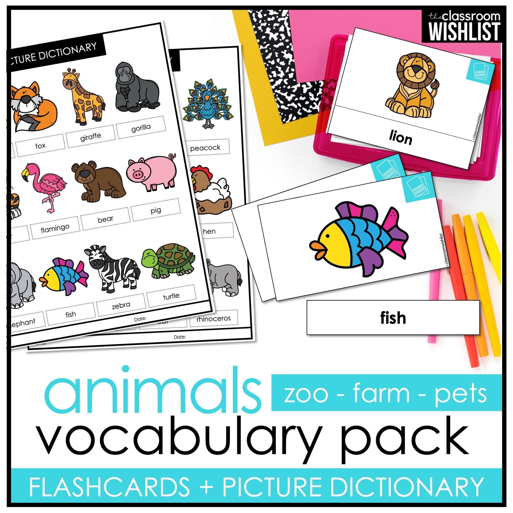Animals Vocabulary Pack: Farm, Zoo and Pet Flashcards