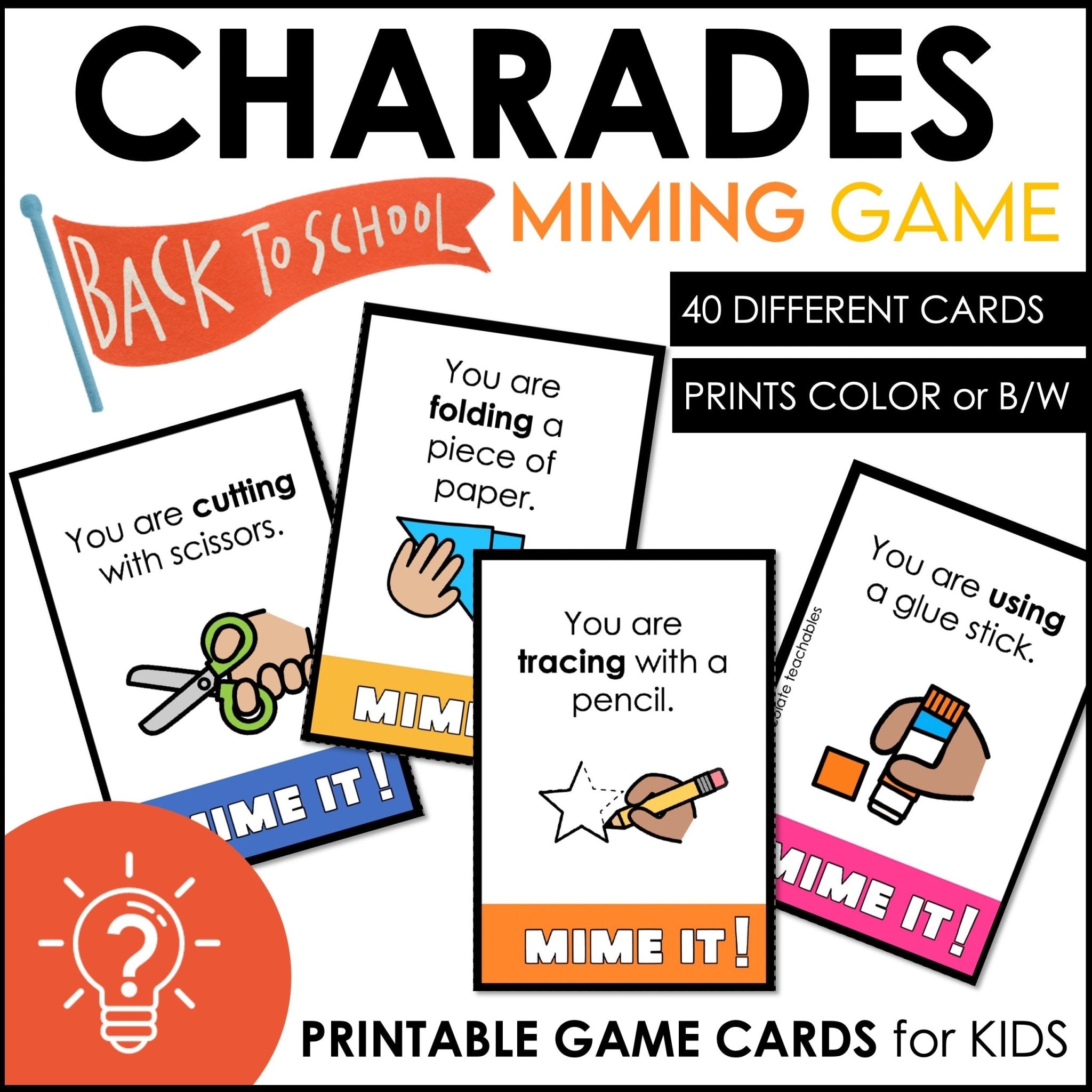 Back to School Verb Charades | Miming Game Cards for Kids