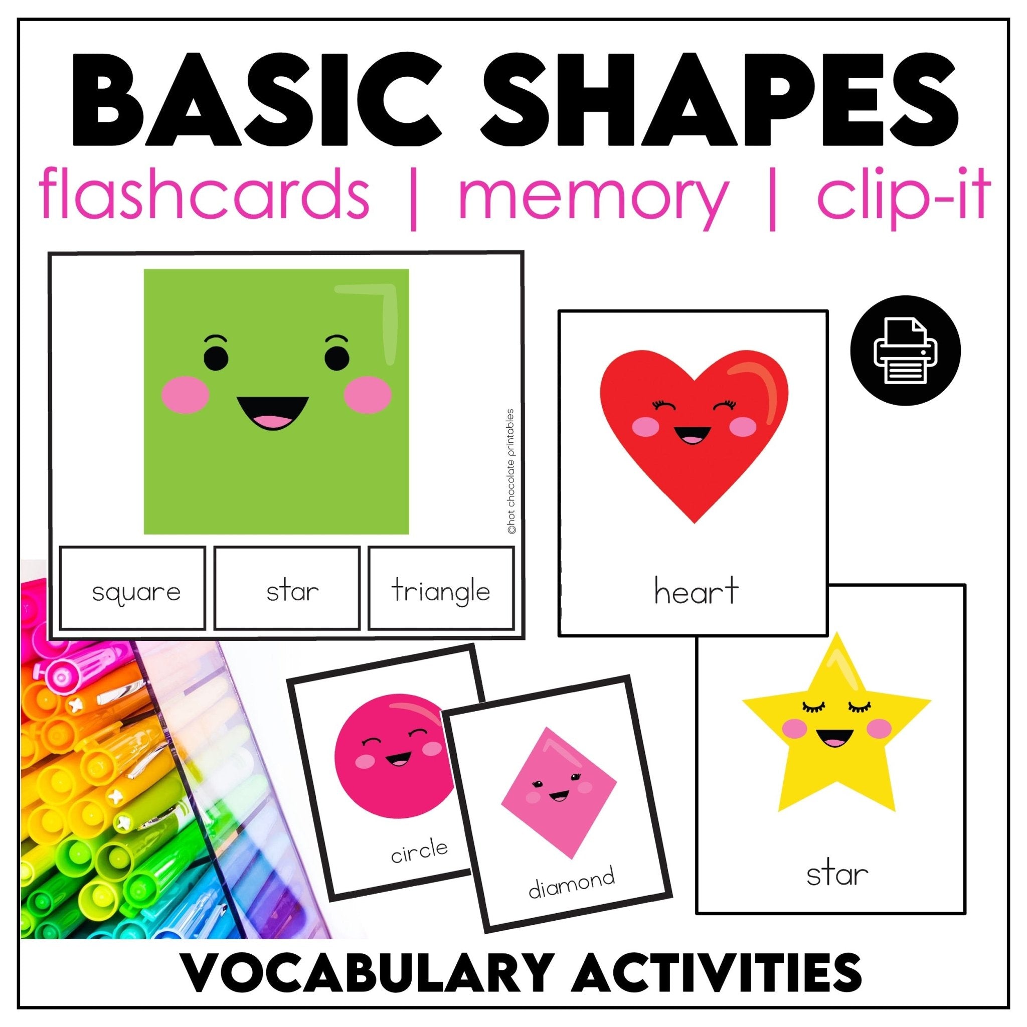 Basic Shapes Flashcards, Memory Match and Clip Cards