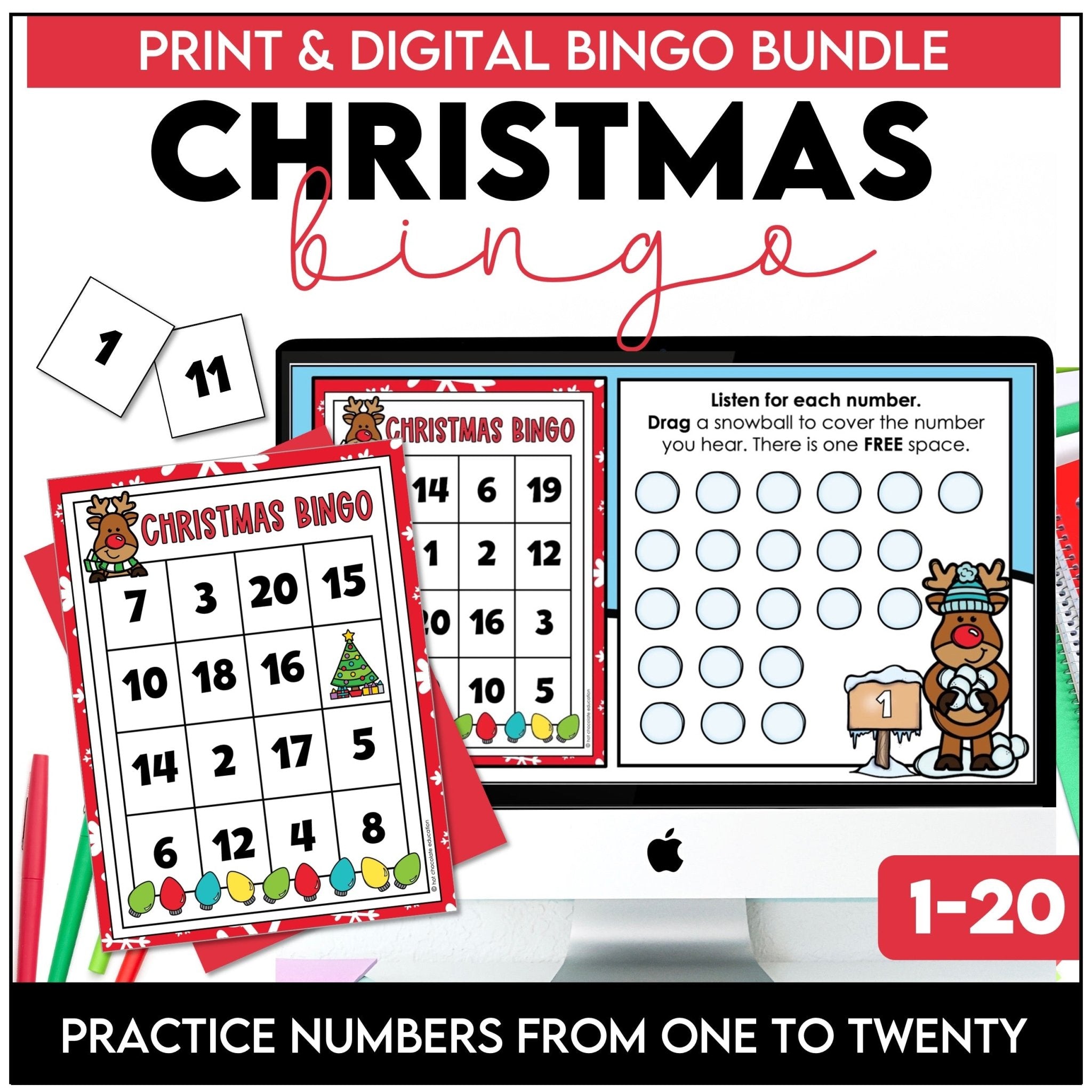 Christmas Number Bingo Bundle 1–20 | Holiday Math Game
