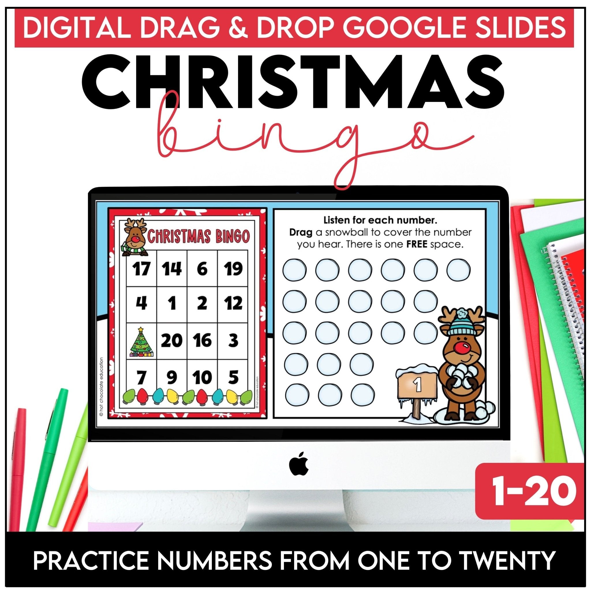 Digital Christmas Number Bingo 1–20 | Google Slides
