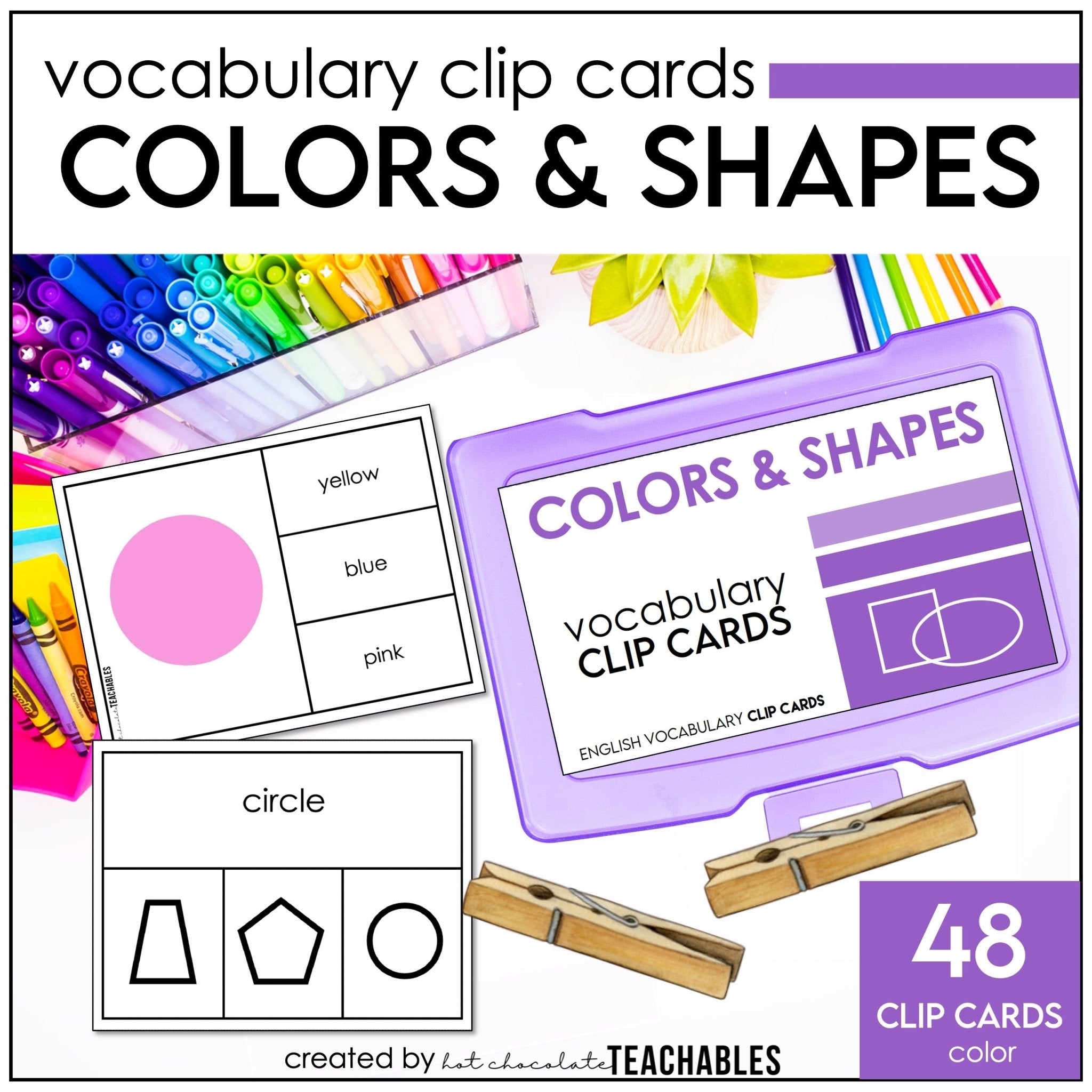 Colors and Shapes Vocabulary CLIP CARD activity task cards