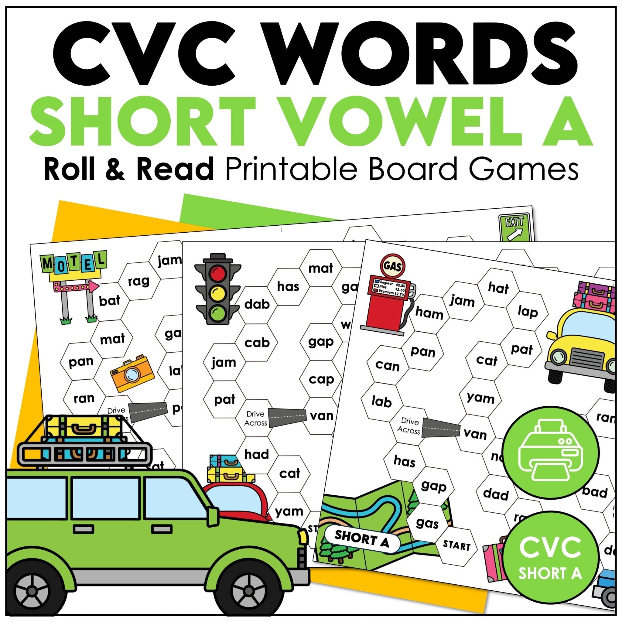 Short A CVC Roll & Read Board Games