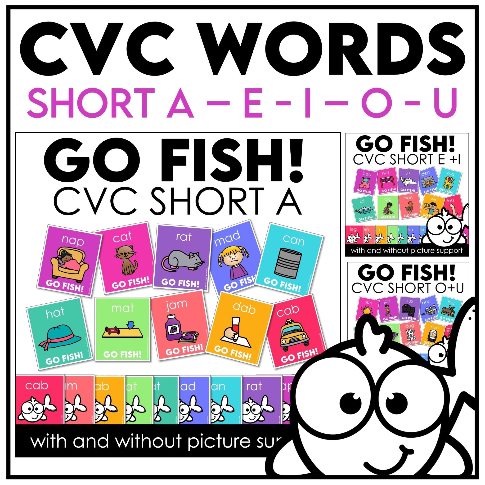Go Fish CVC Word Family Bundle | Short Vowel Phonics Games