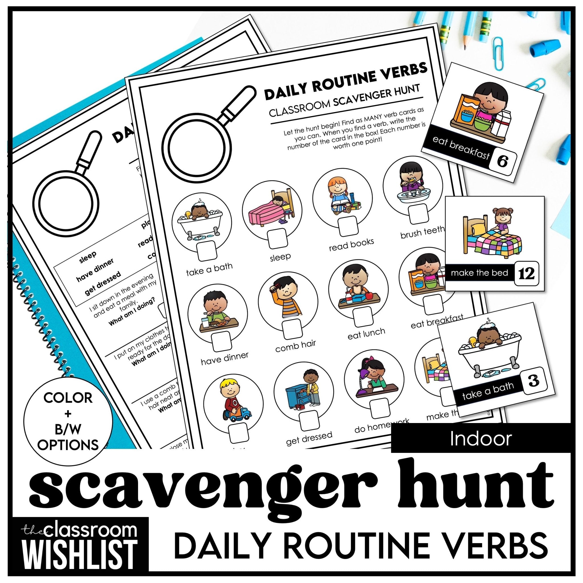 Daily Routine Verb Scavenger Hunt | ESL Action Verbs