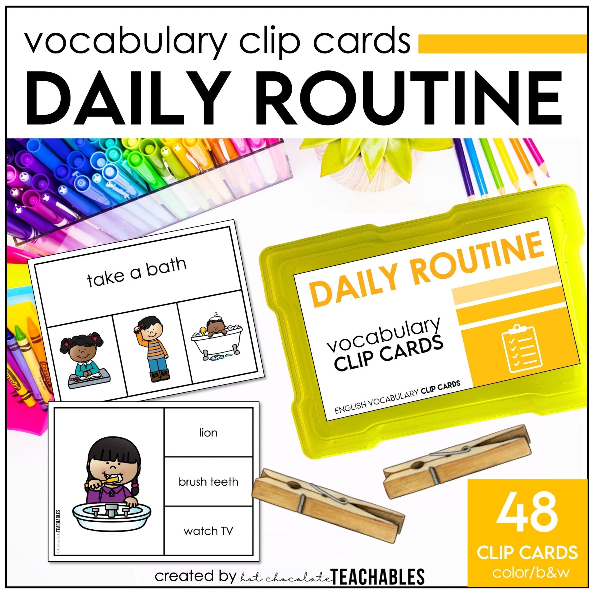 Daily Routine Verbs Vocabulary CLIP CARDS for ELL & ESL