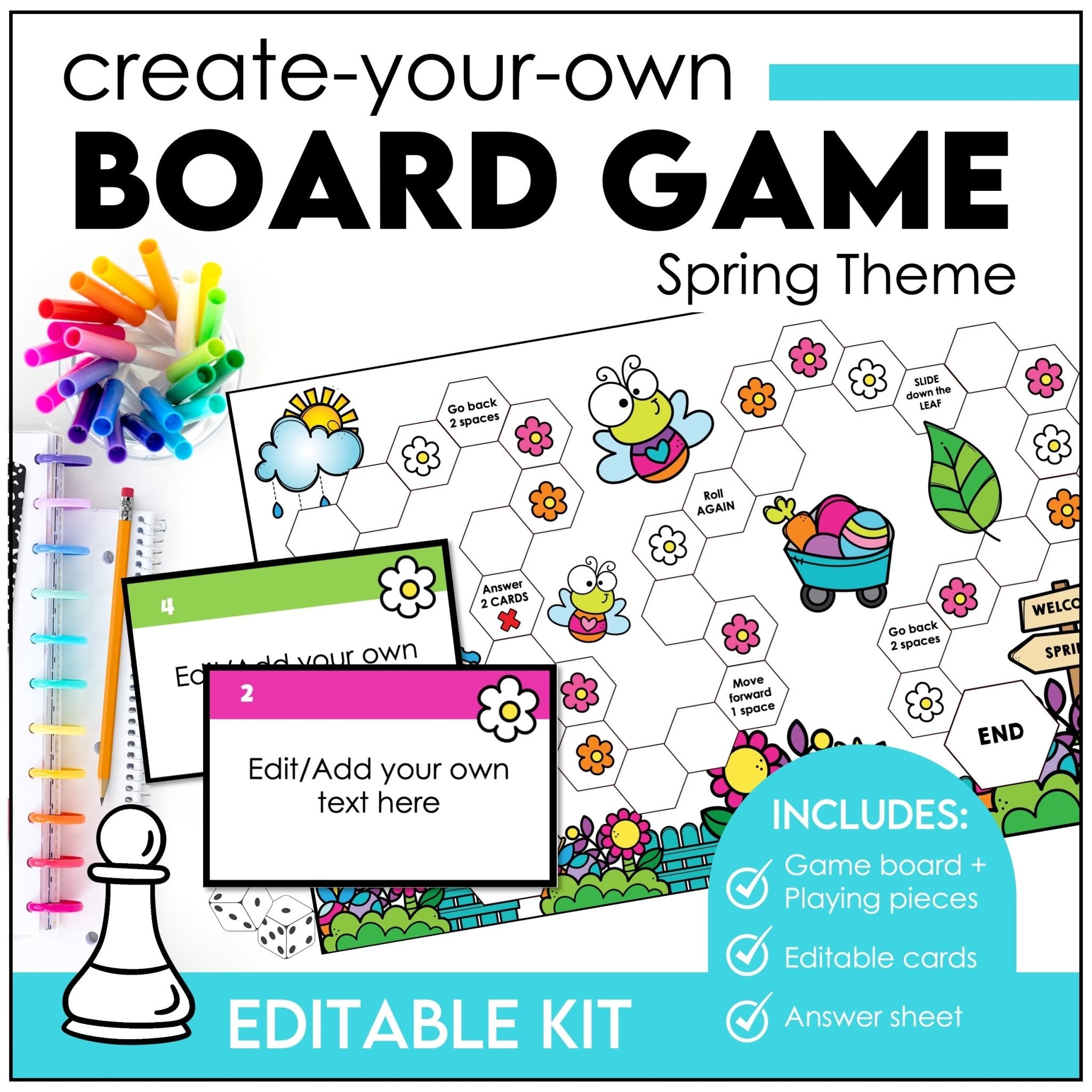 Editable Spring Board Game Template for Any Subject