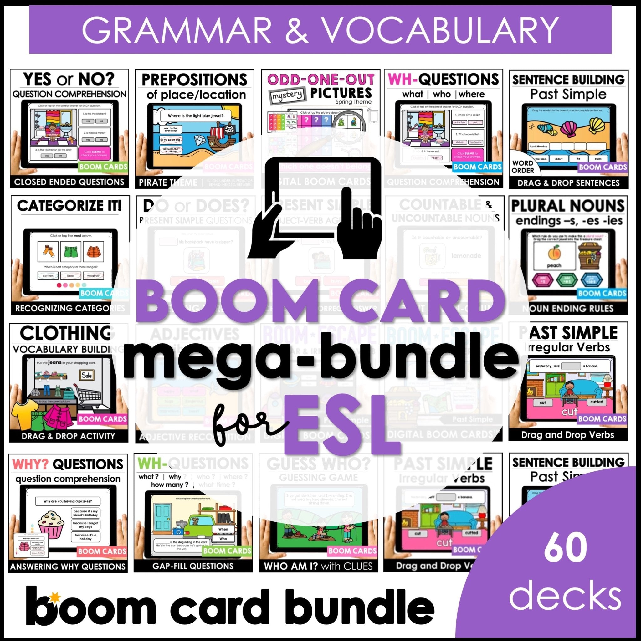 ESL Boom Card™ Mega Bundle | Verbs, Parts of Speech, Grammar & Vocabul ...