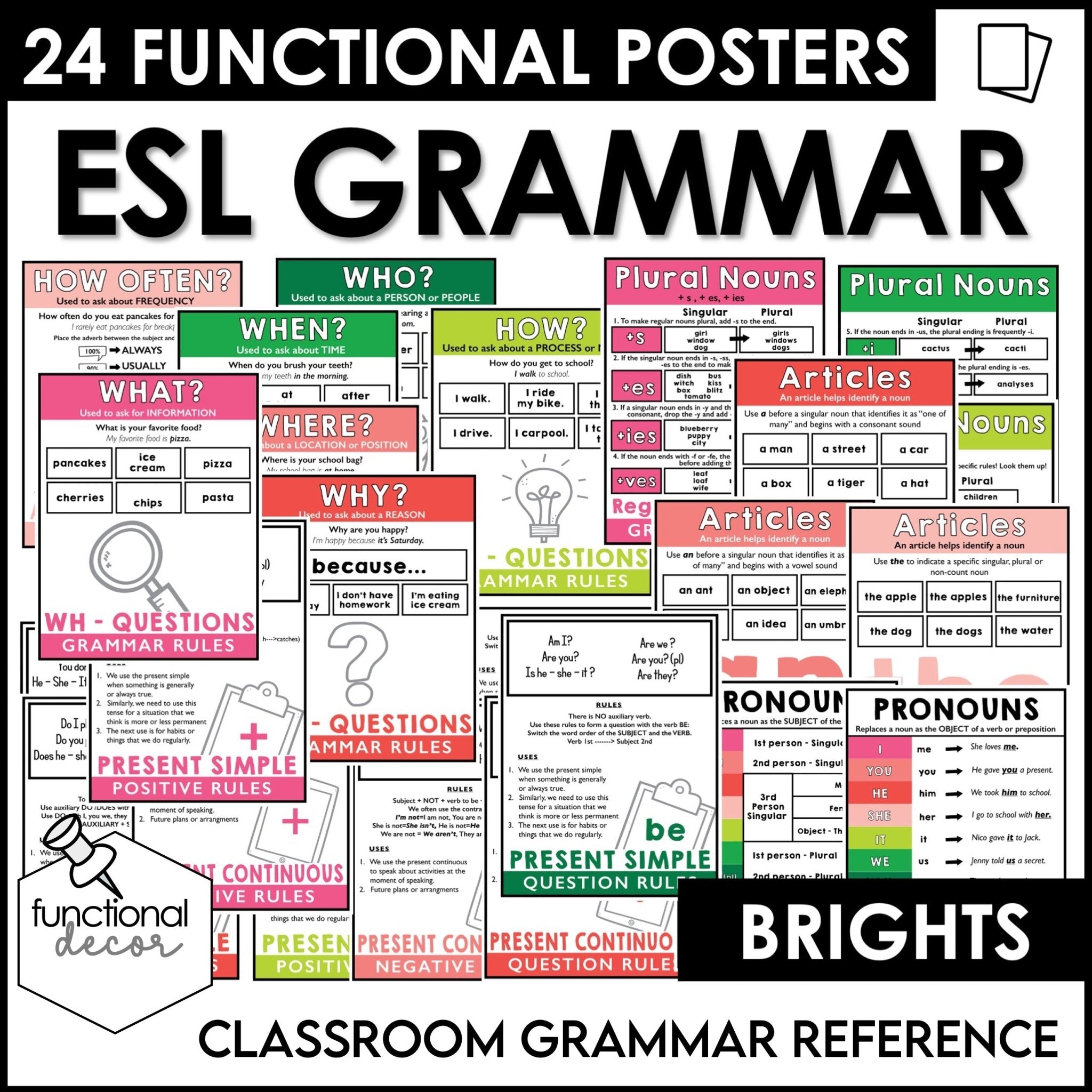 ESL Grammar Posters: Bright Classroom Printables
