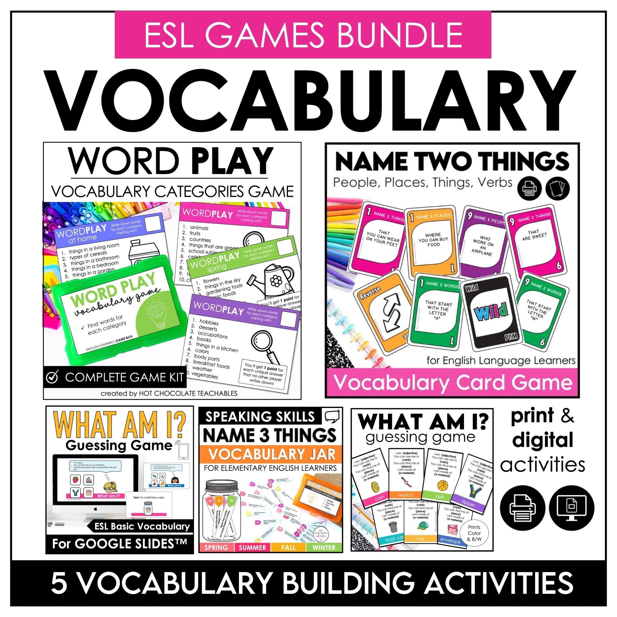 Elementary ESL Vocabulary Building Games Bundle