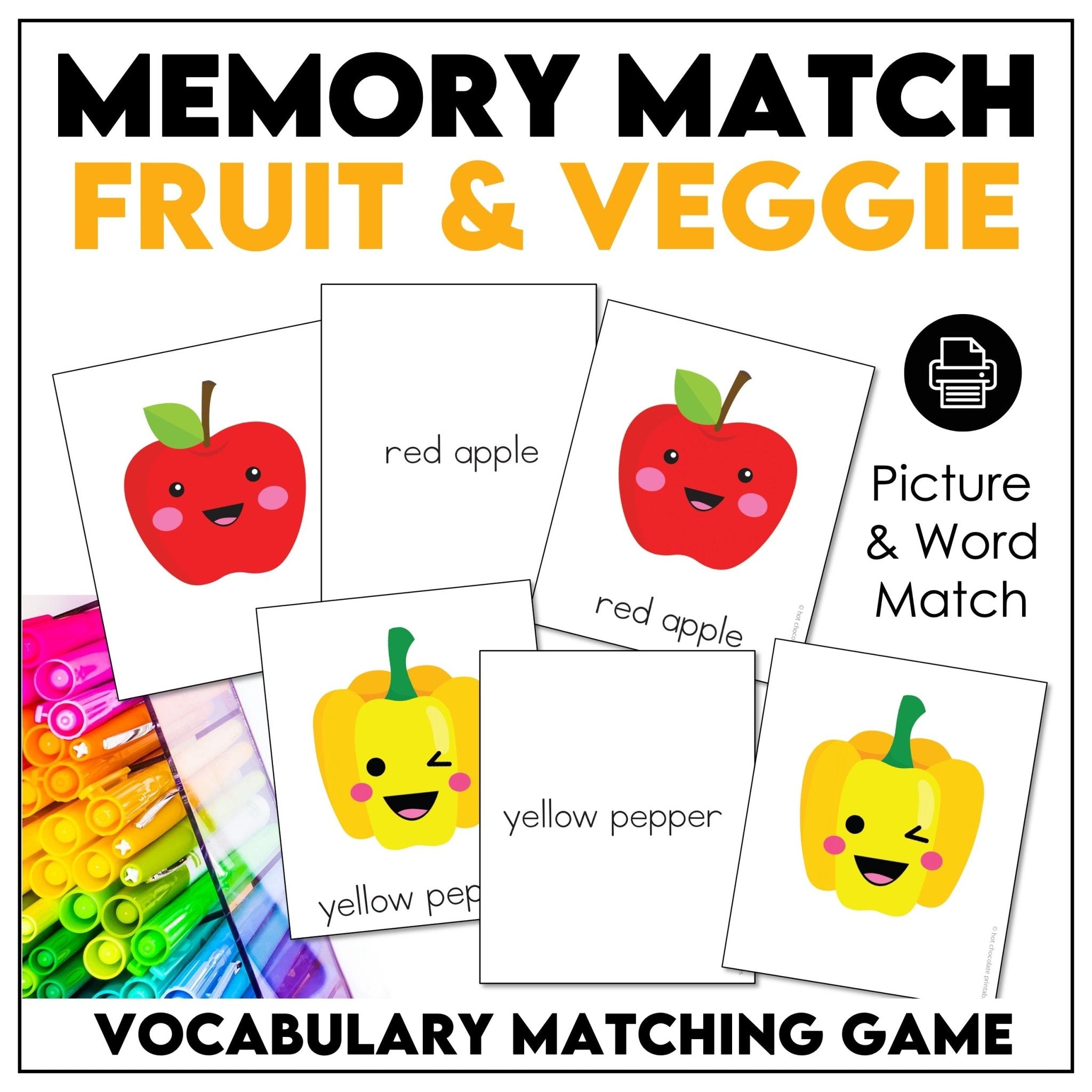 ESL Fruit & Vegetable Matching Game - Printable Activity
