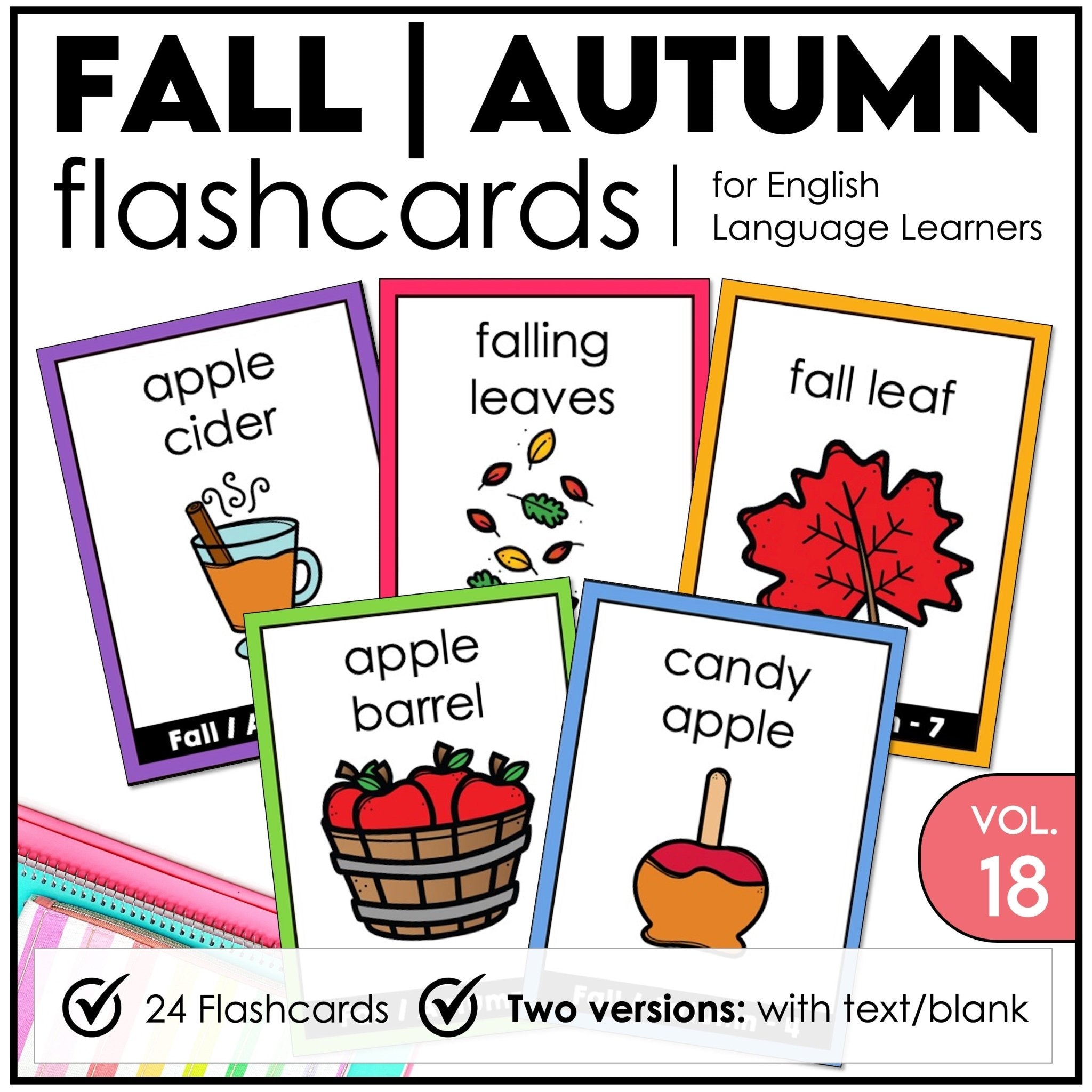 Fall Vocabulary Flashcards: ESL Task Cards