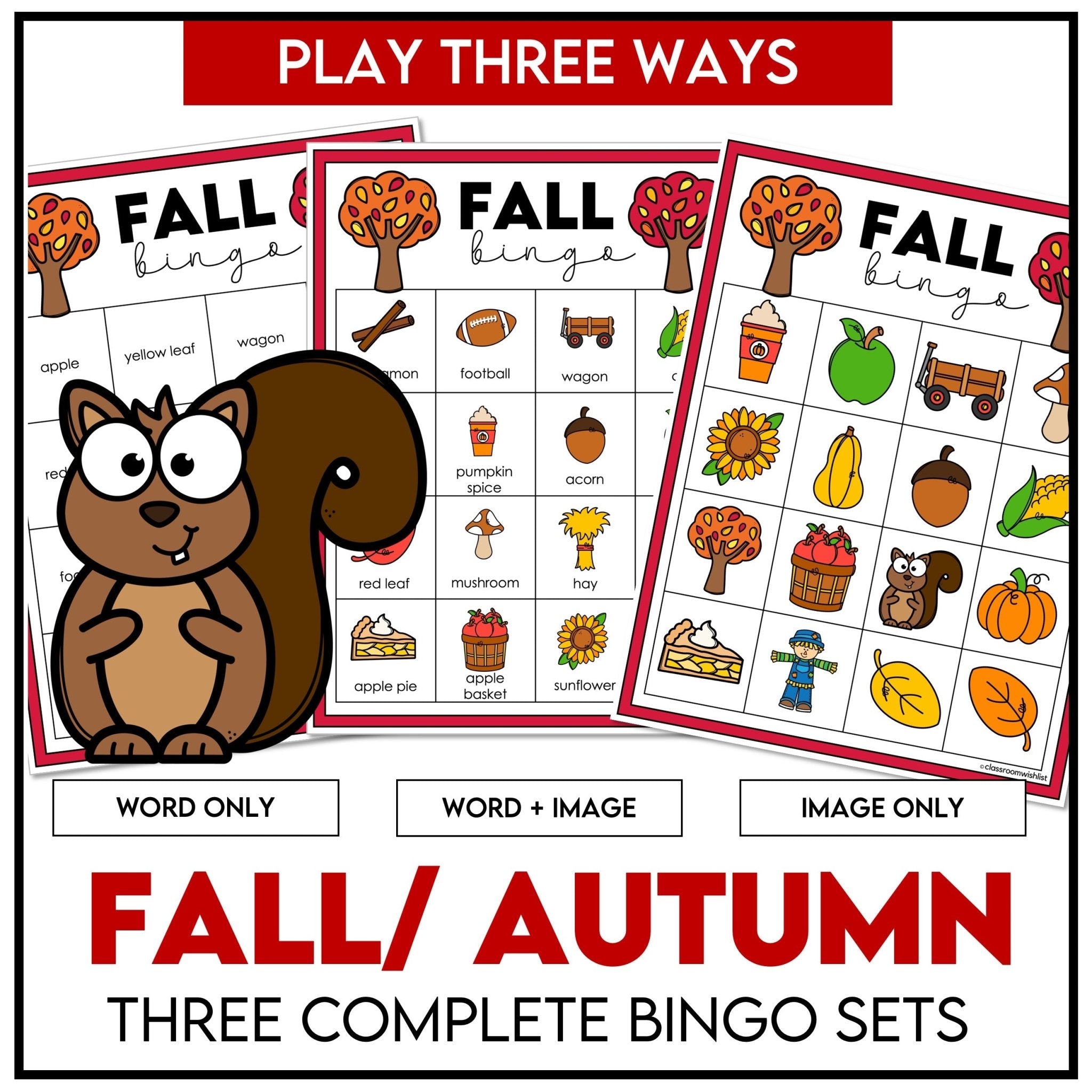 Fall Bingo Game | Autumn Vocabulary Classroom Activity