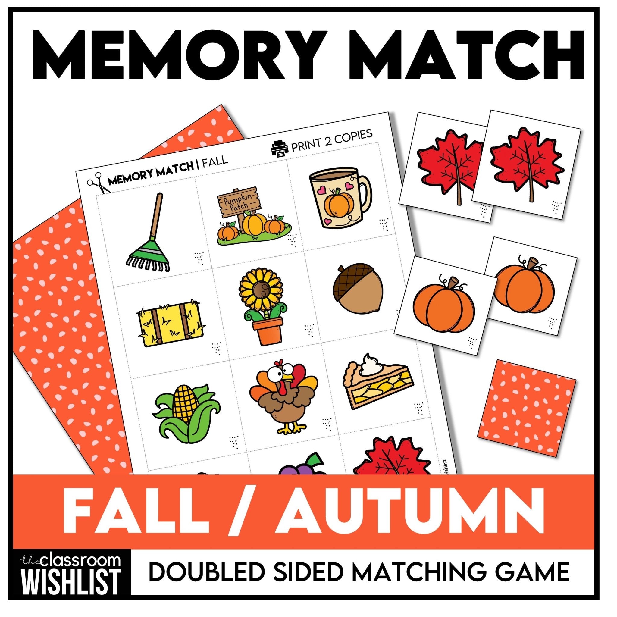 Fall Memory Game | Picture Cards | Autumn Vocabulary