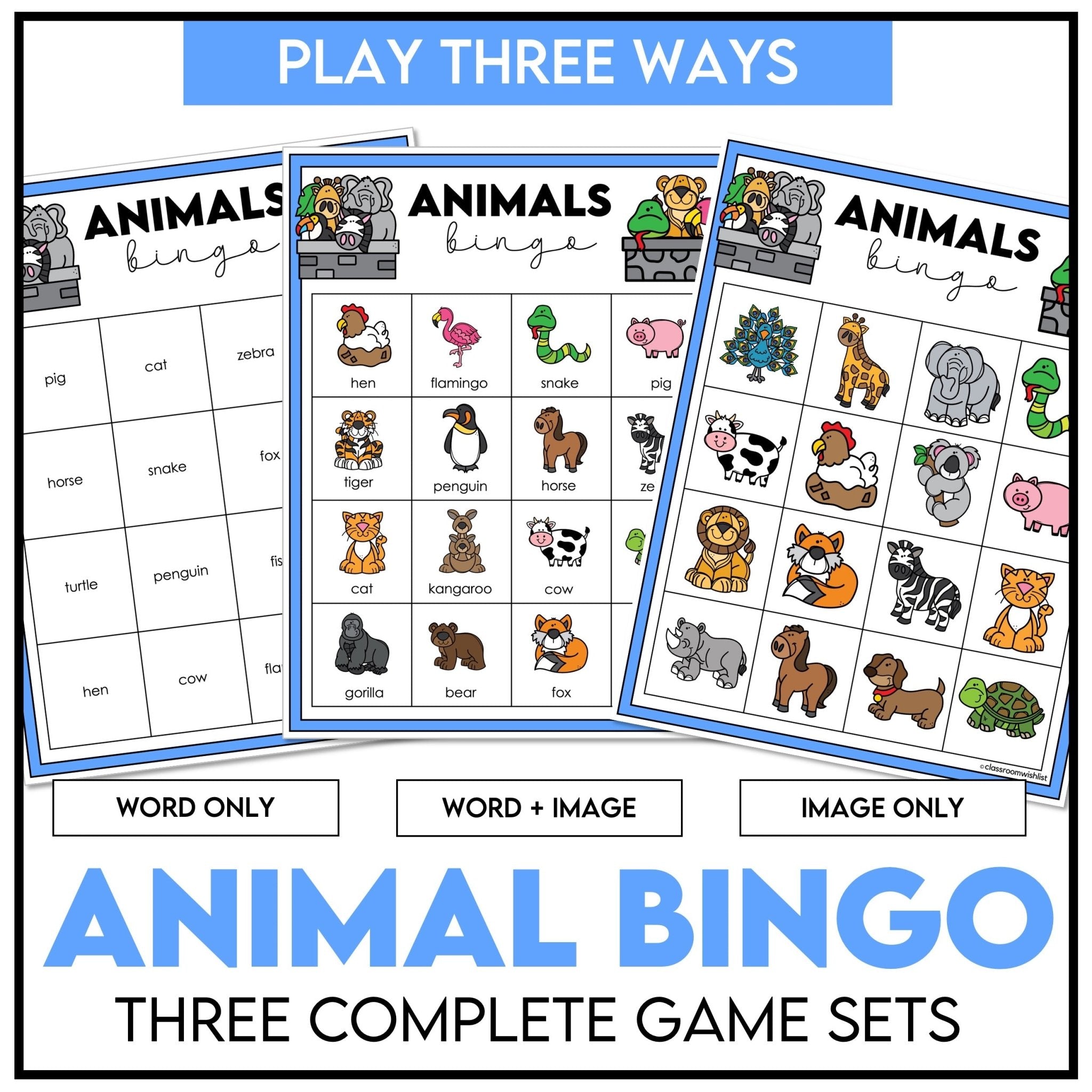 Farm, Zoo & Pet Animal Vocabulary Bingo Game – ESL, ELL, EFL