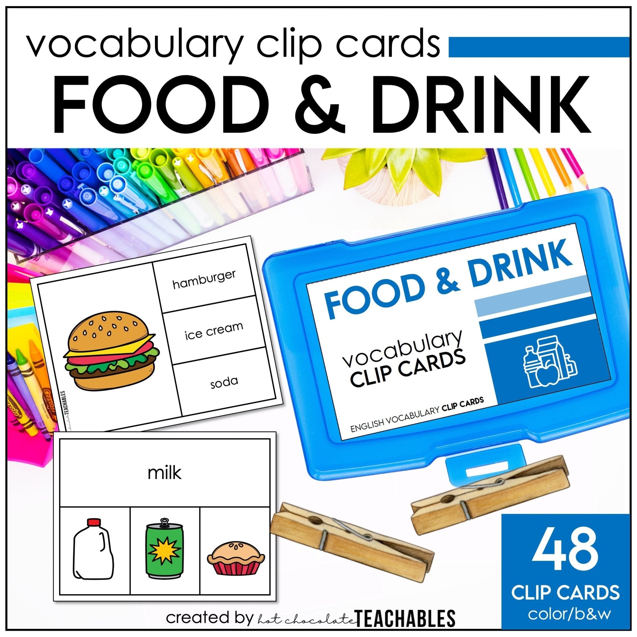 Food & Drink Vocabulary CLIP CARD activity task cards
