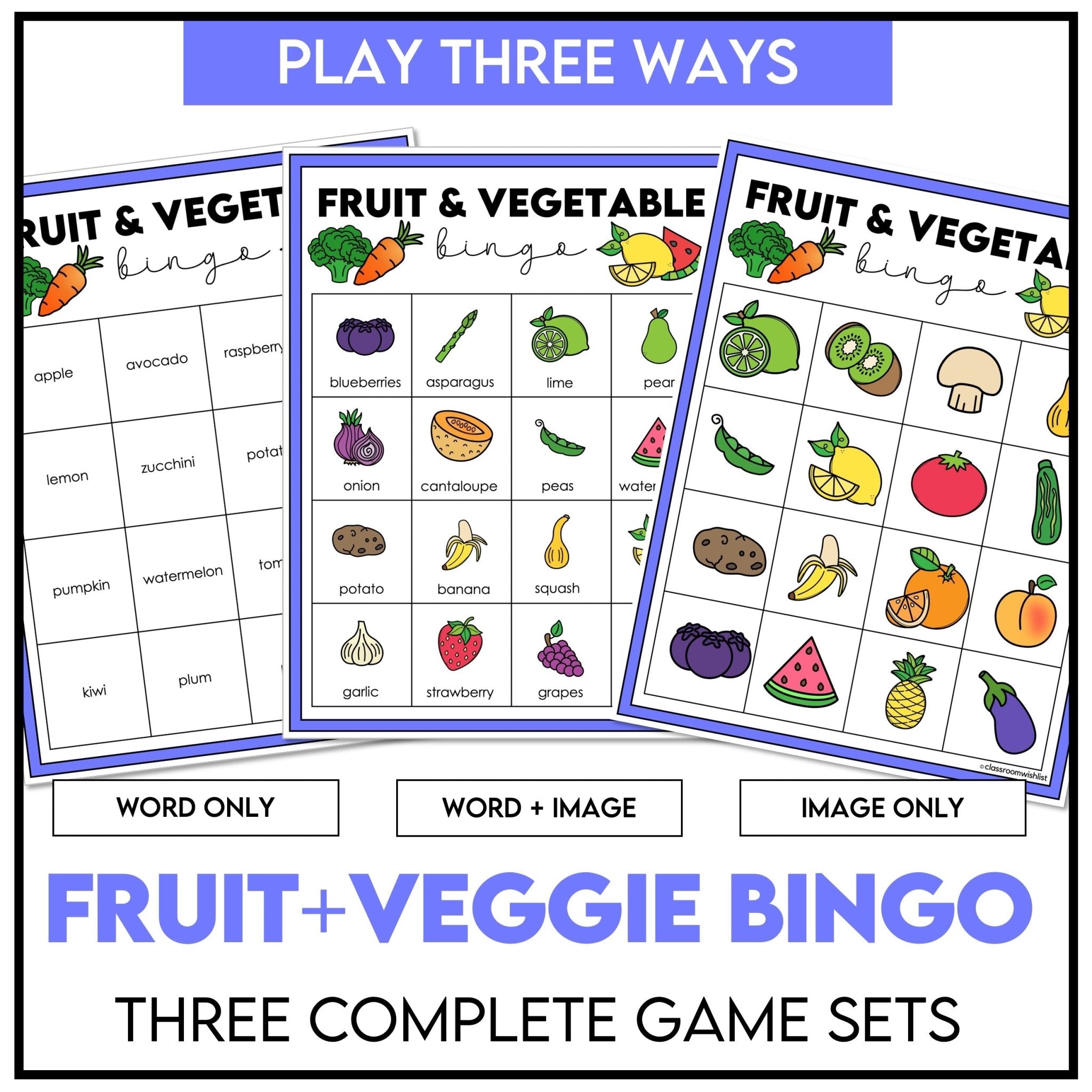 Fruit & Vegetable Bingo – Vocabulary Bingo Game Cards