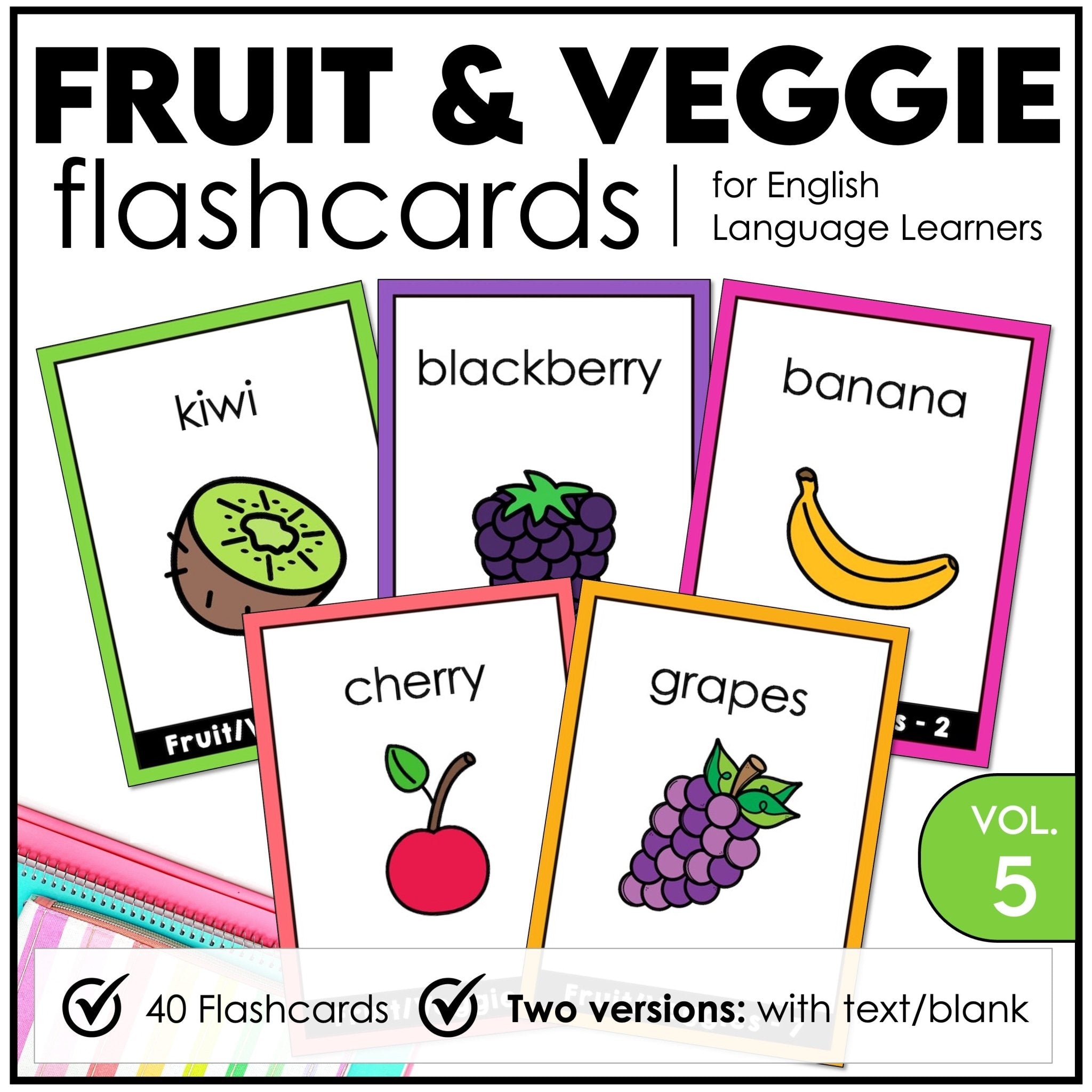Fruit & Vegetable Vocabulary Flashcards | ESL Task Cards