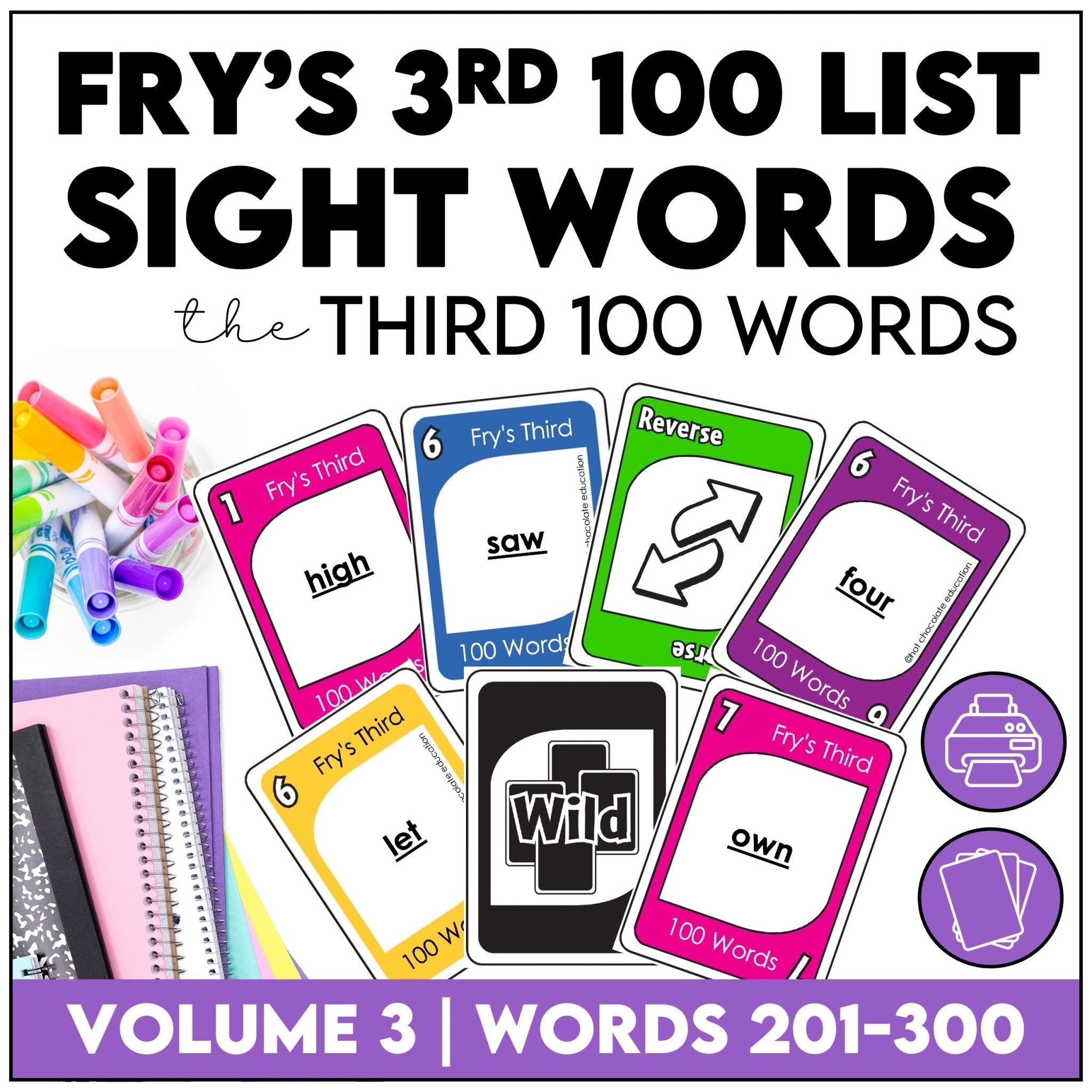 Fry's Sight Words Card Game - 3rd Grade - Plays like UNO