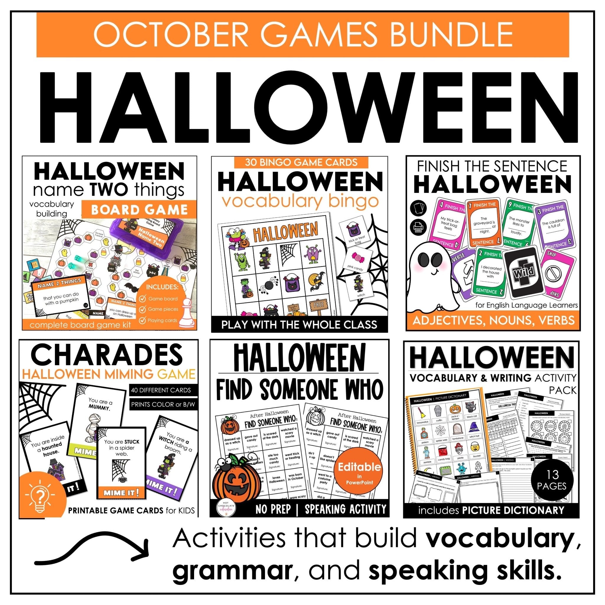 Halloween Games for ELL & ESL | Grammar & Vocabulary Bundle