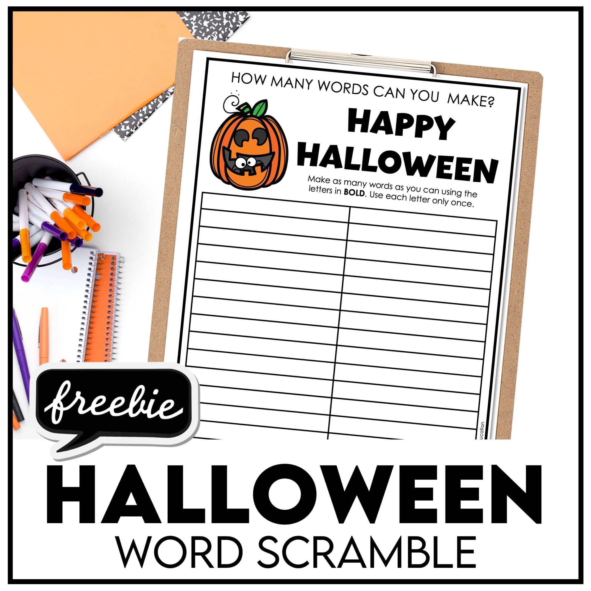 Halloween Vocabulary Building Word Scramble Freebie