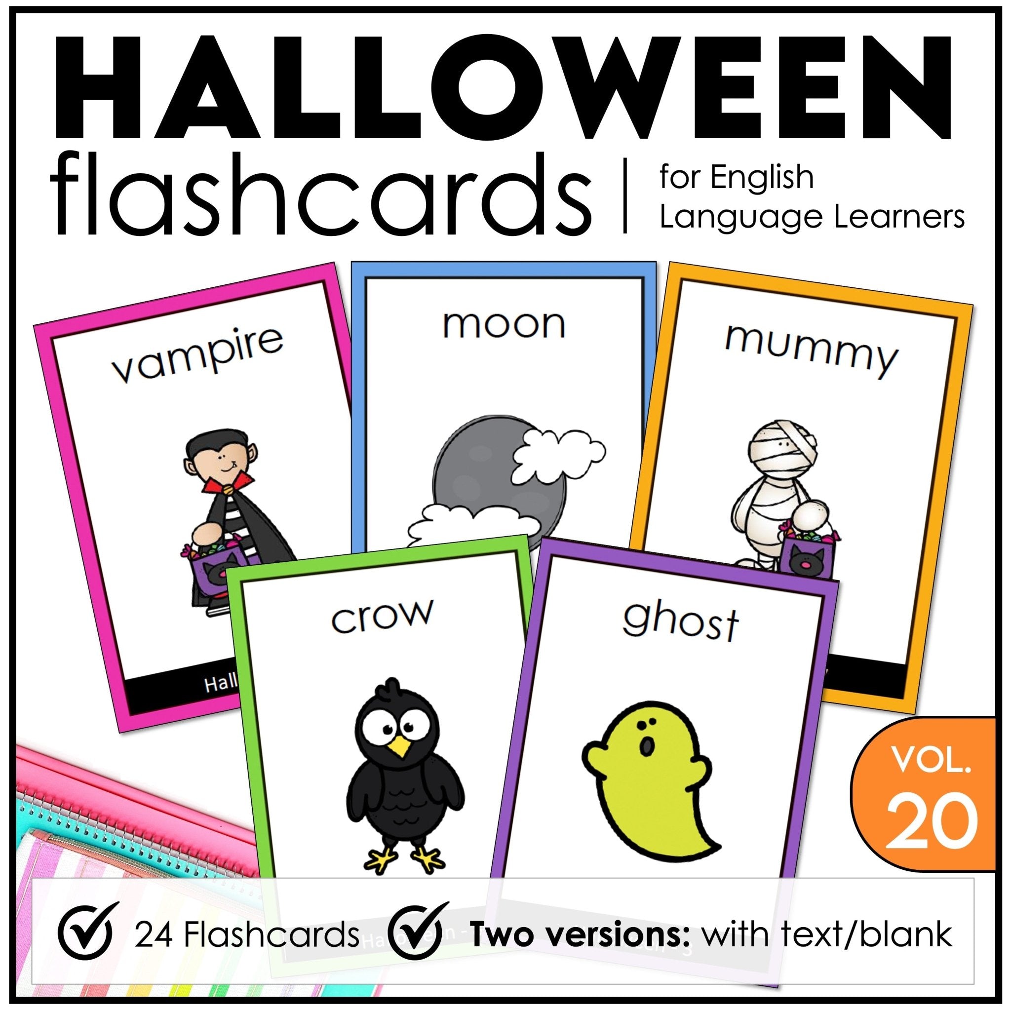 Halloween Vocabulary Flashcards : ESL Activity Cards