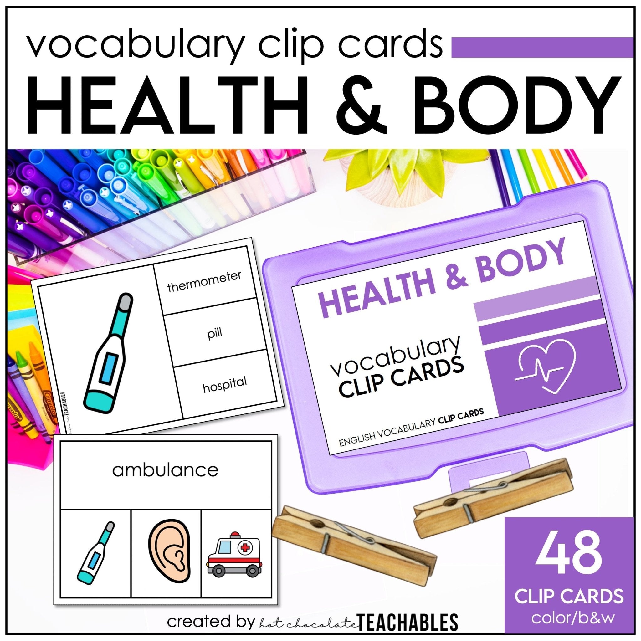 Health and Body Vocabulary CLIP CARD activity task cards