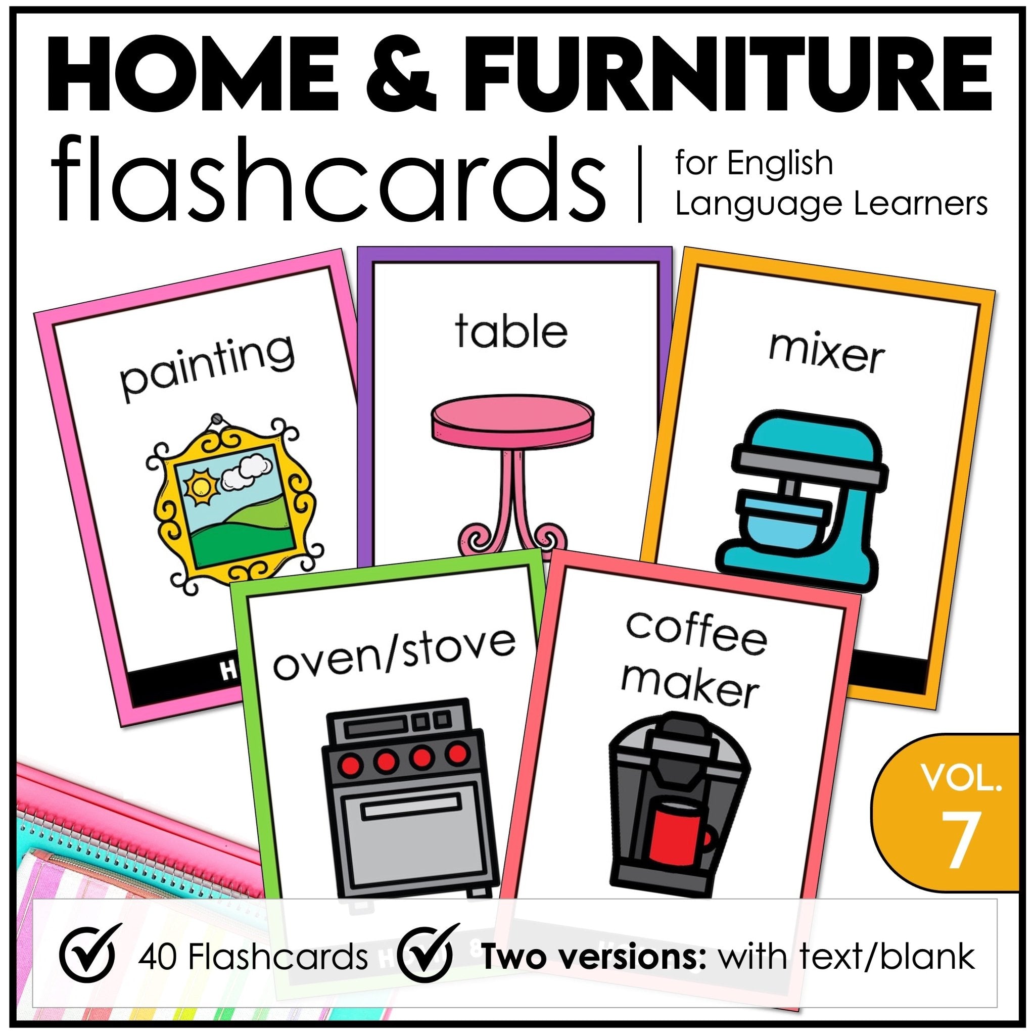 House & Furniture Vocabulary Flashcard - Kitchen, Bath, Home