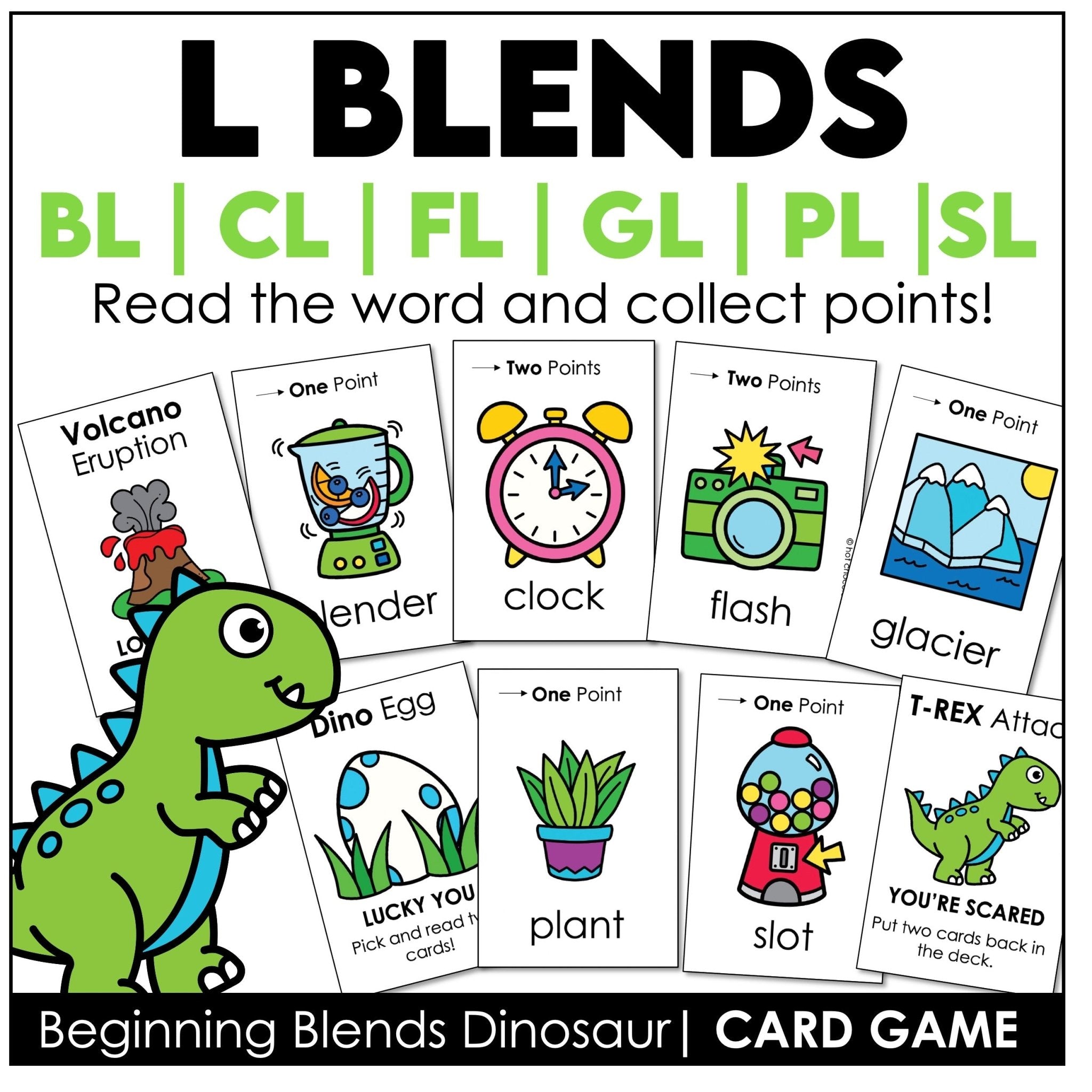 L Blends Phonics Card Game | Dinosaur Theme