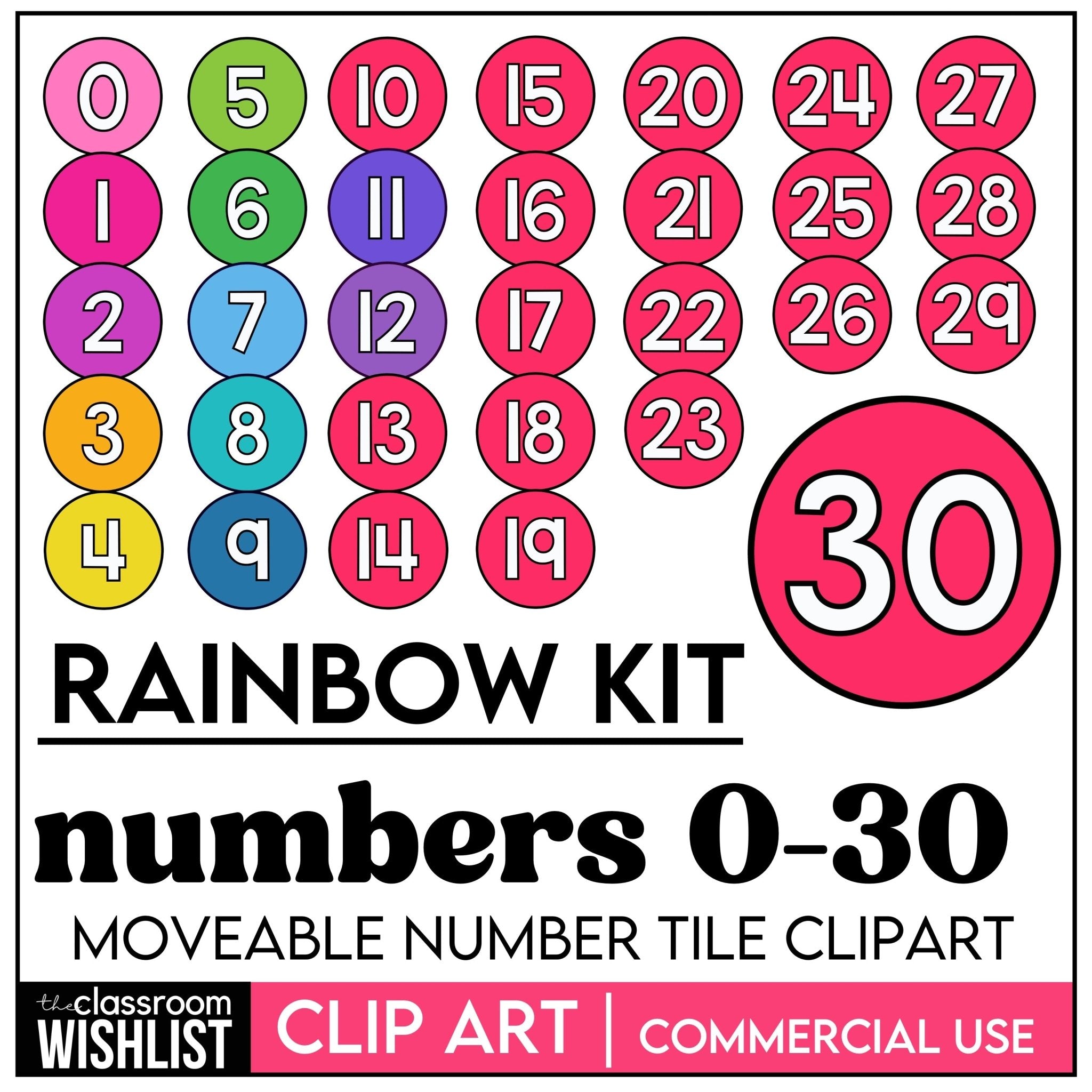Moveable Number Images 0-30 | Rainbow Numbers Clipart