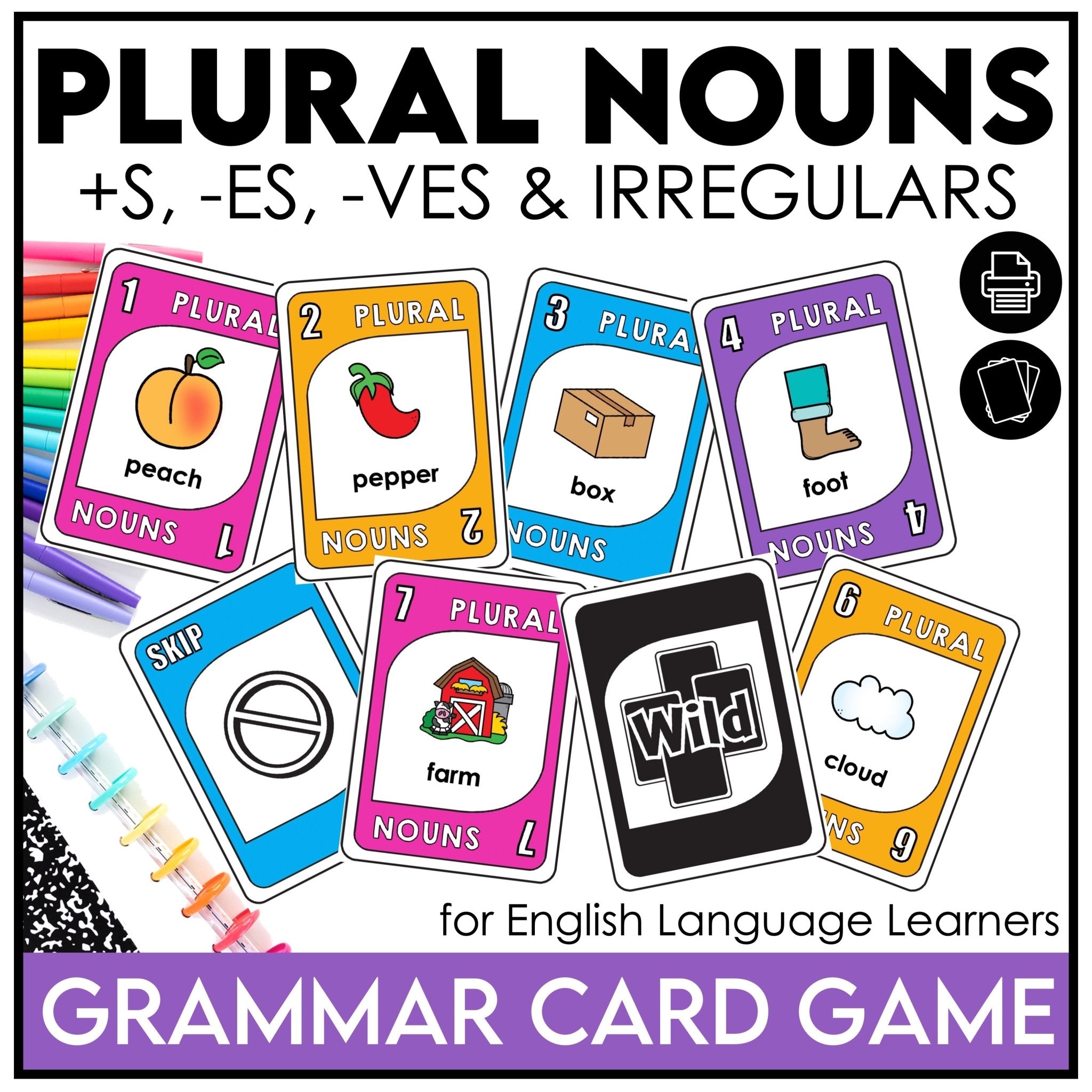Plural Noun Endings Card Game - Master Irregulars!