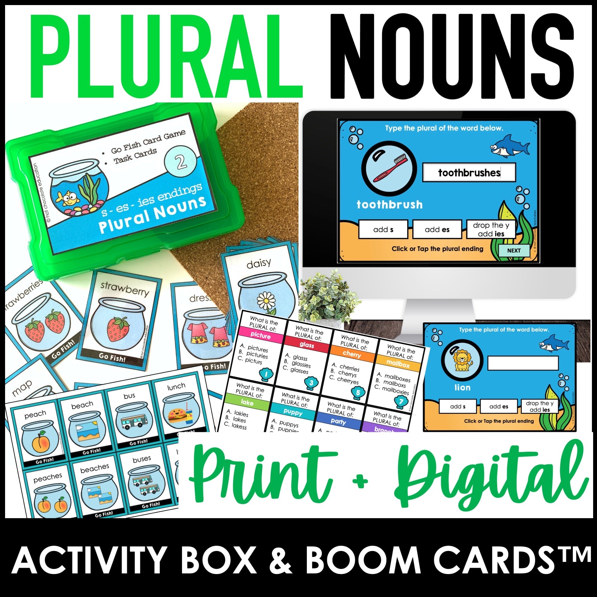 Plural Nouns Go Fish | Task Cards & Boom Card™ Bundle