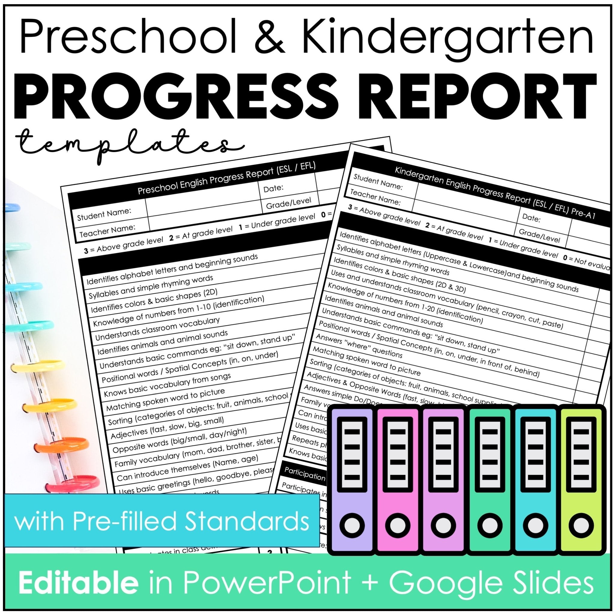 Editable Progress Reports for Preschool & Kindergarten ESL