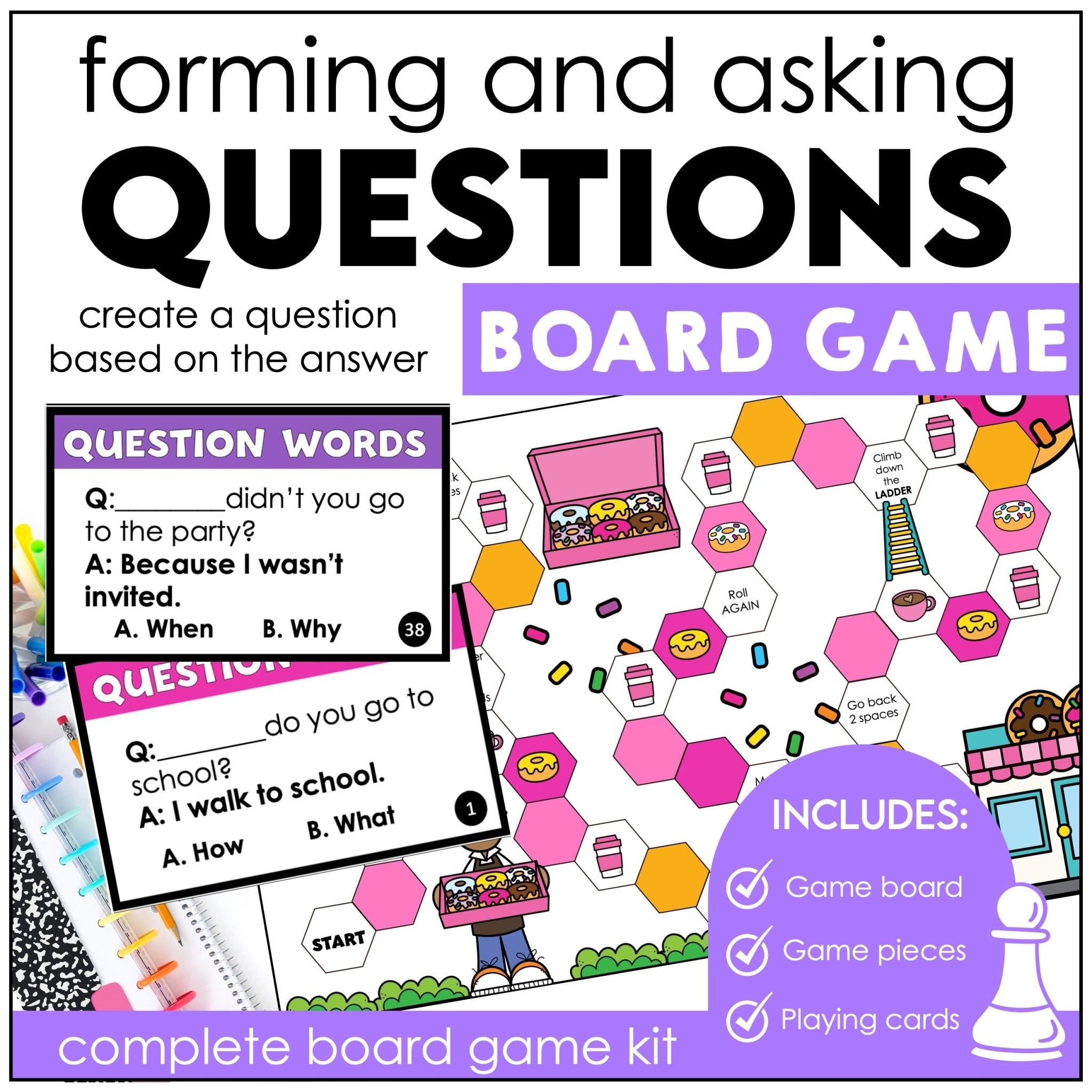 Question Building Board Game | Forming WH Questions