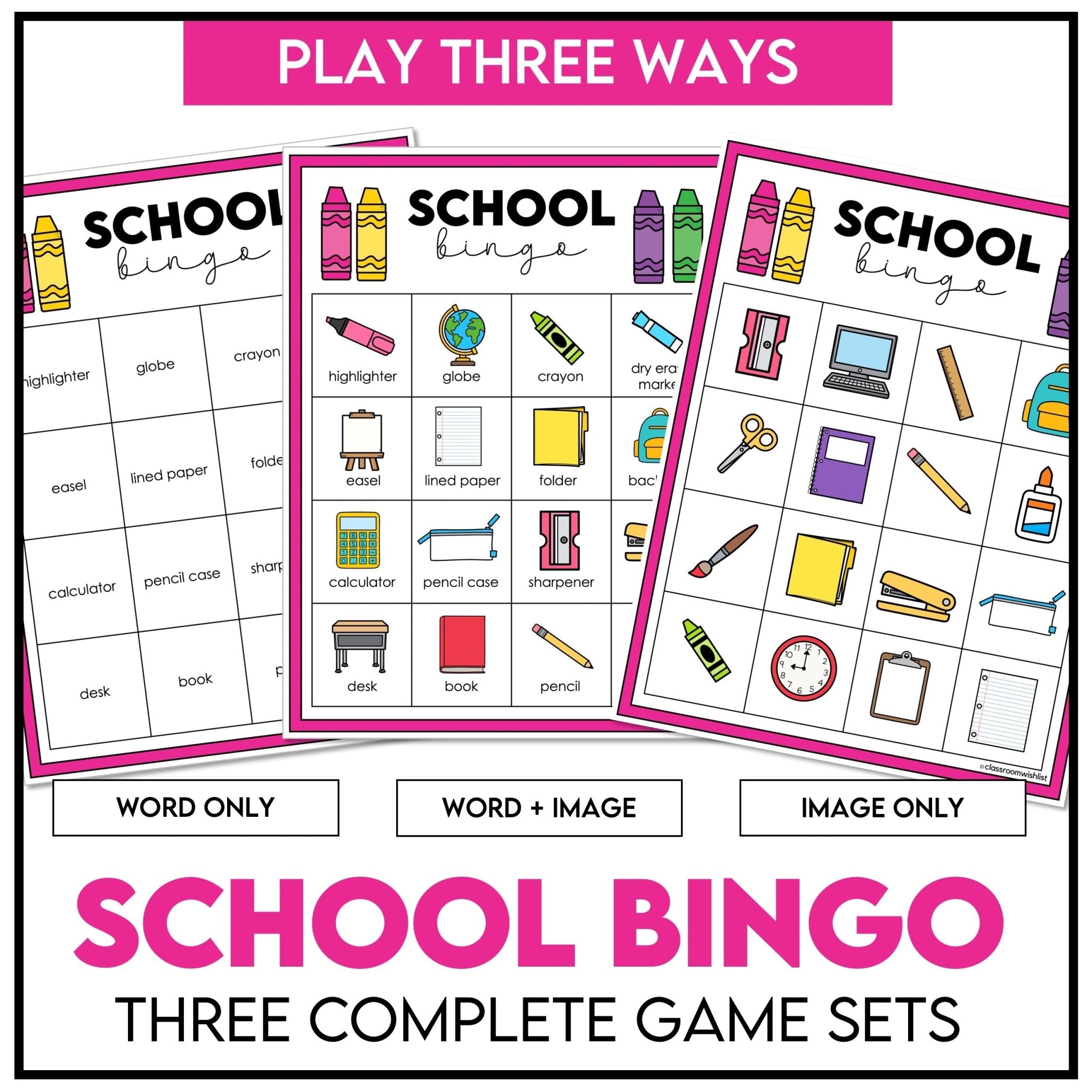 School Supplies Bingo – Back to School Classroom Game