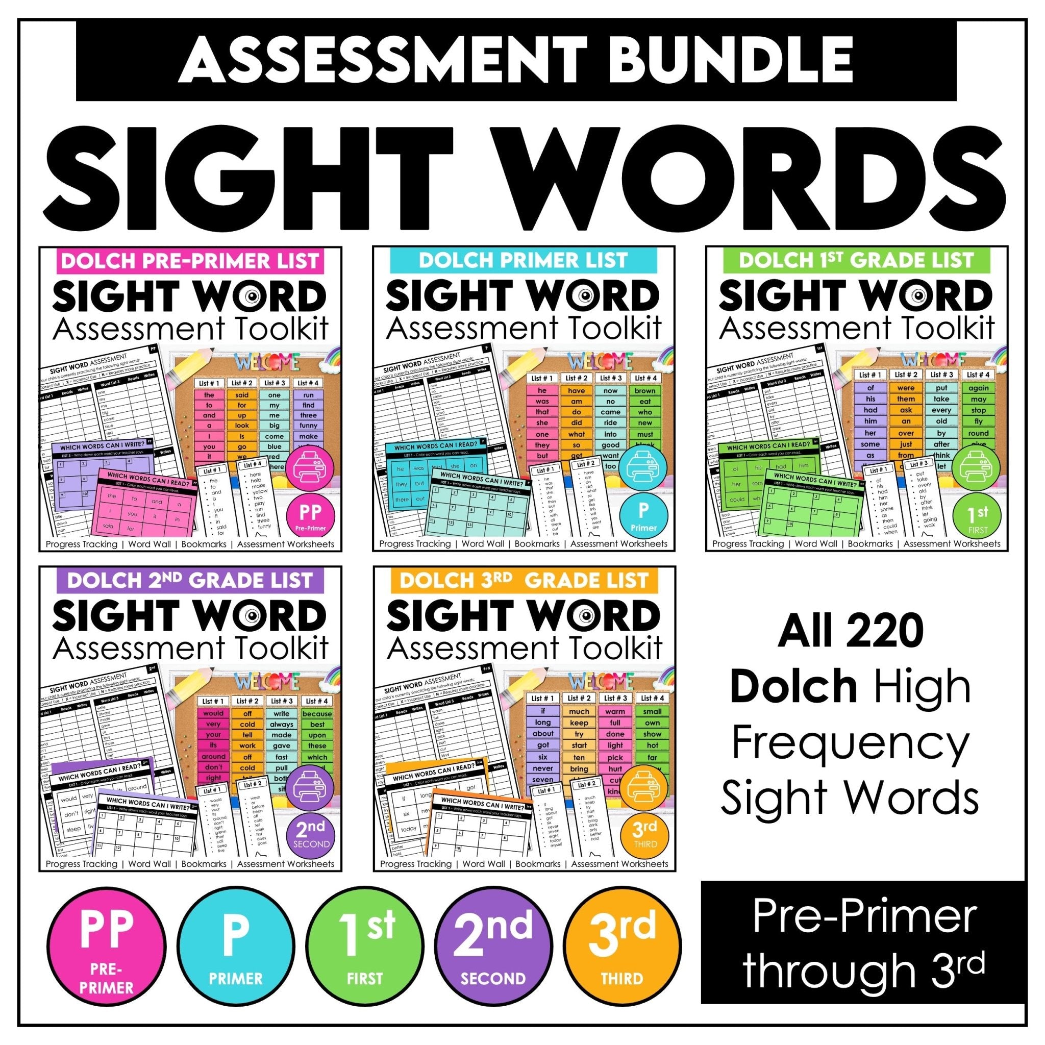Sight Word Progress Reports BUNDLE | Pre-Primer to 3rd Grade