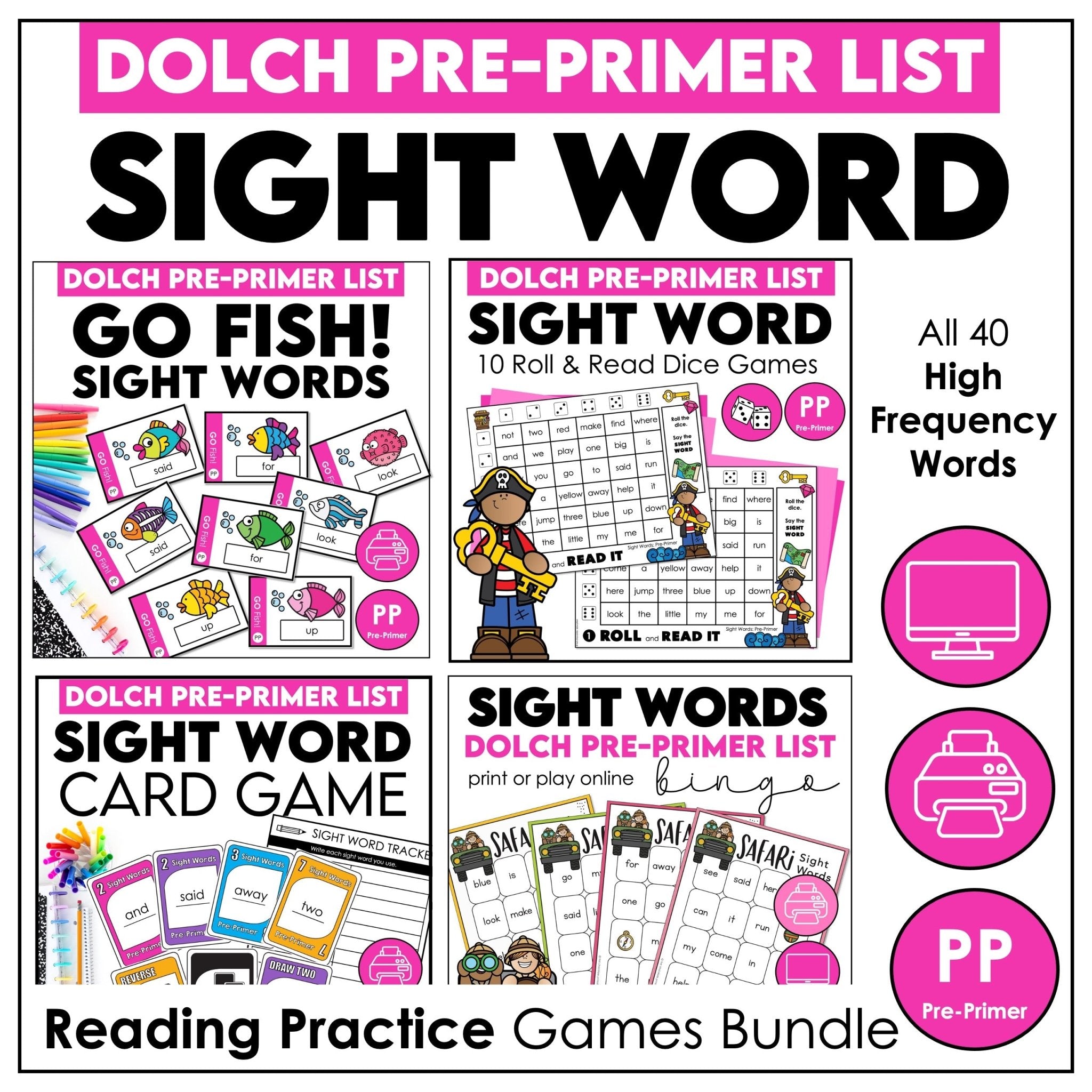 Pre-Primer Sight Word Games Bundle | Dolch Words