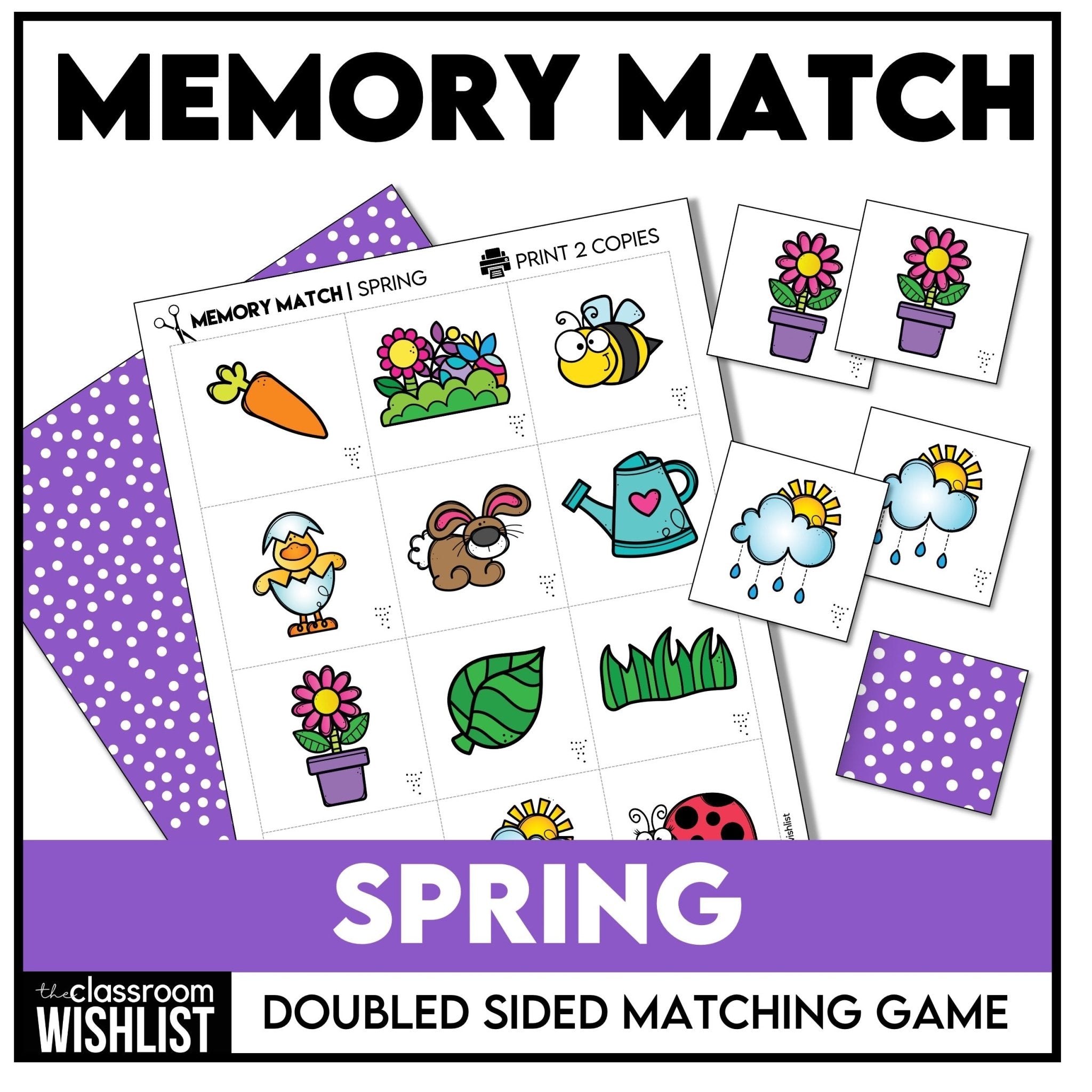 Spring Vocabulary Memory Match Game | Printable Matching