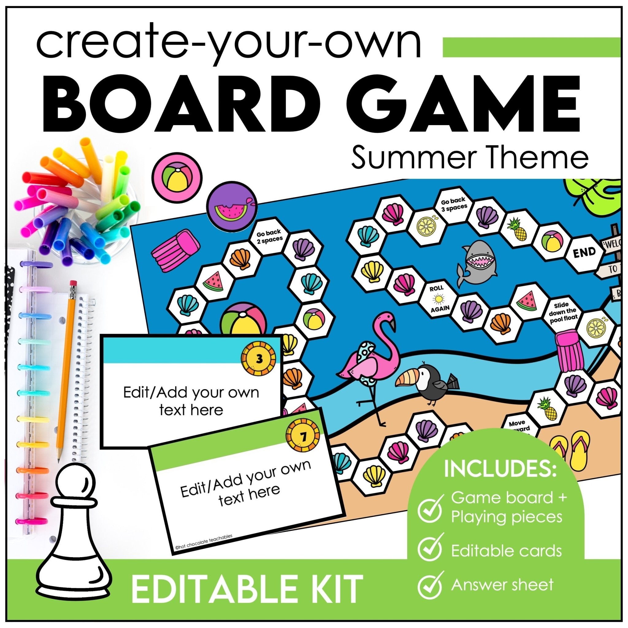 Editable Summer Board Game Template for Any Subject