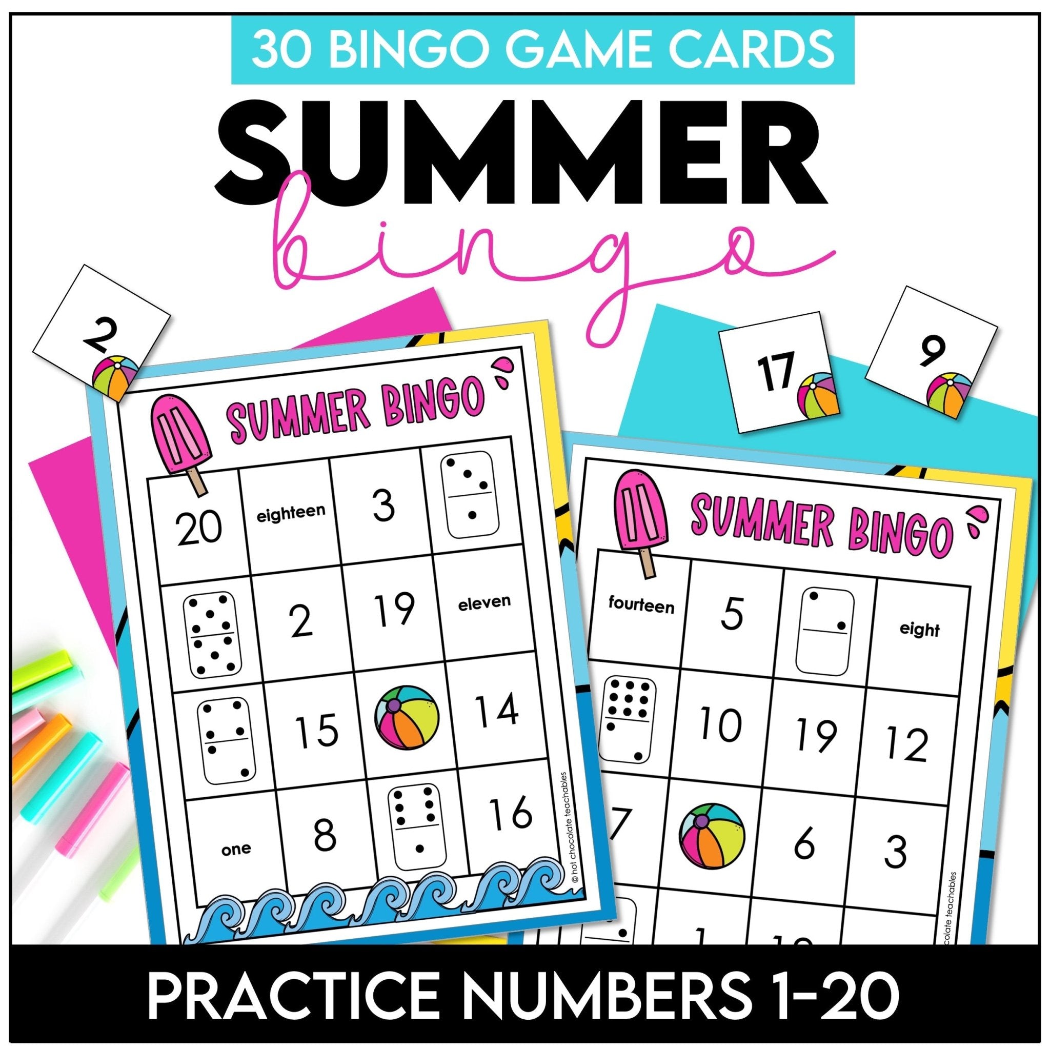 Summer Teen Numbers Bingo 1–20 | Math Number Sense Game