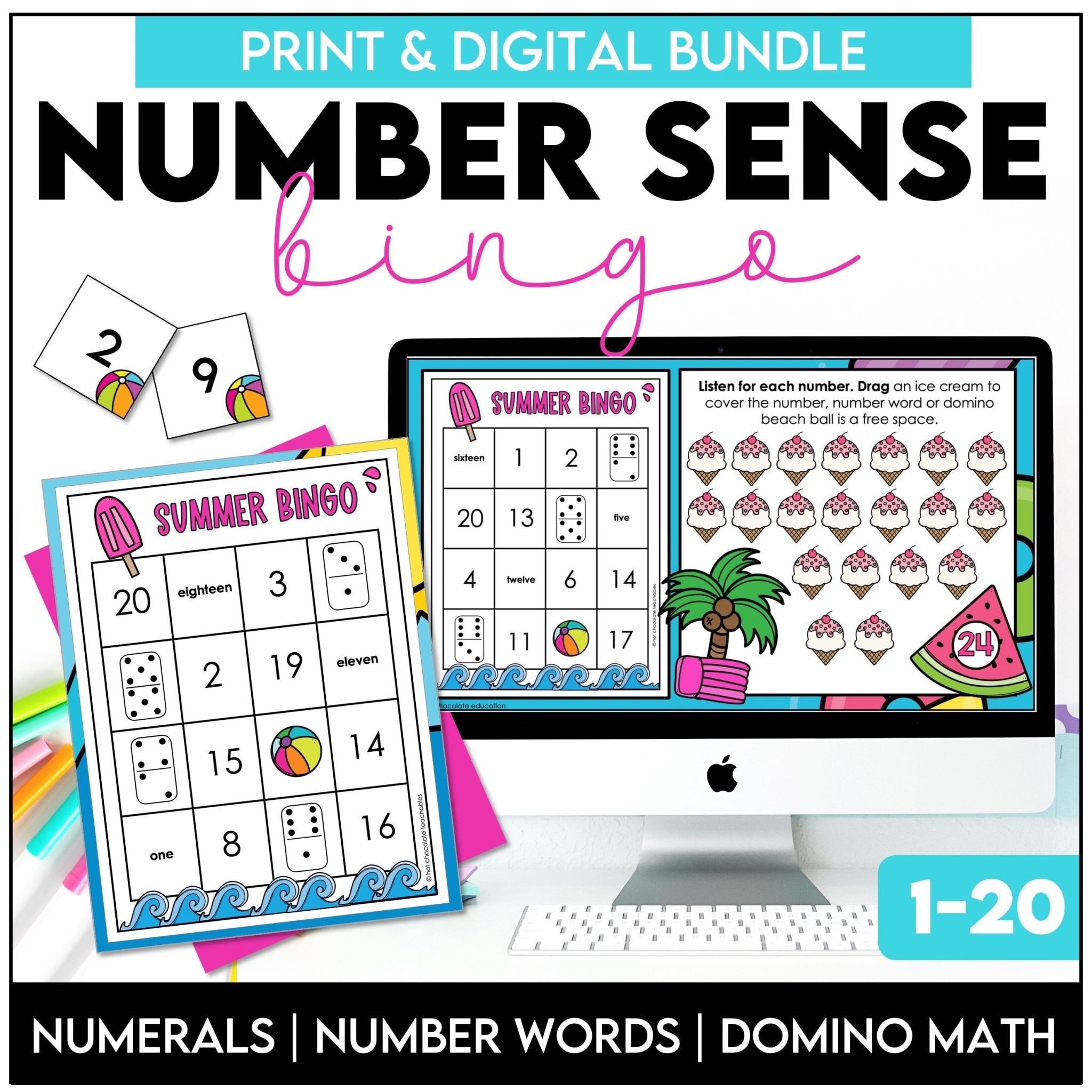 Summer Number Bingo 1-20 | Number Sense | BUNDLE
