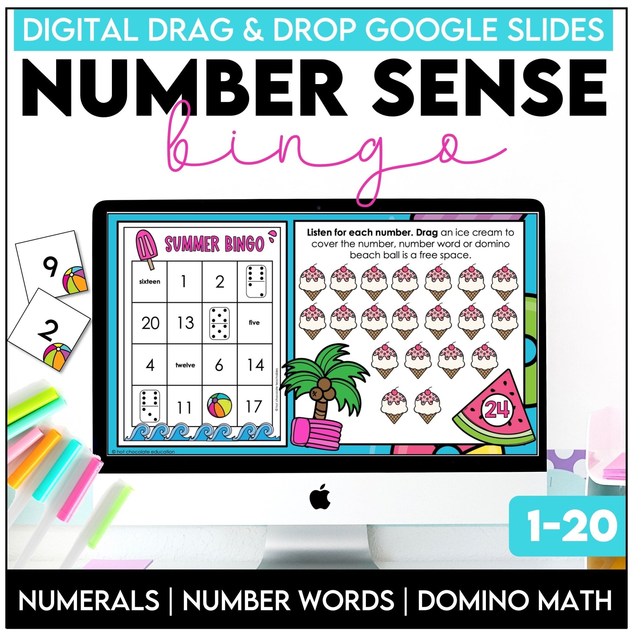 Digital Summer Teen Number Bingo Game Practice