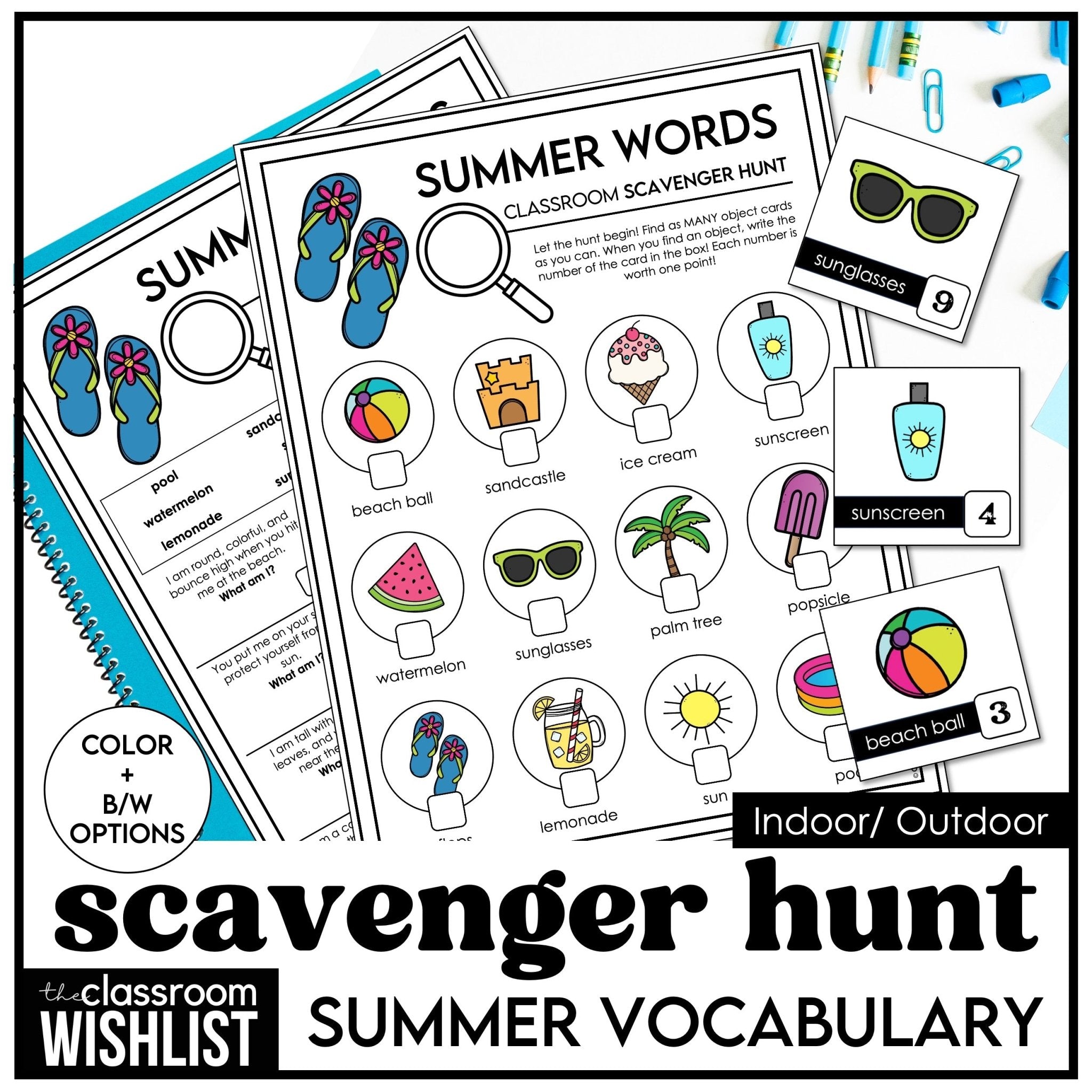 Summer Vocabulary Class Scavenger Hunt Game