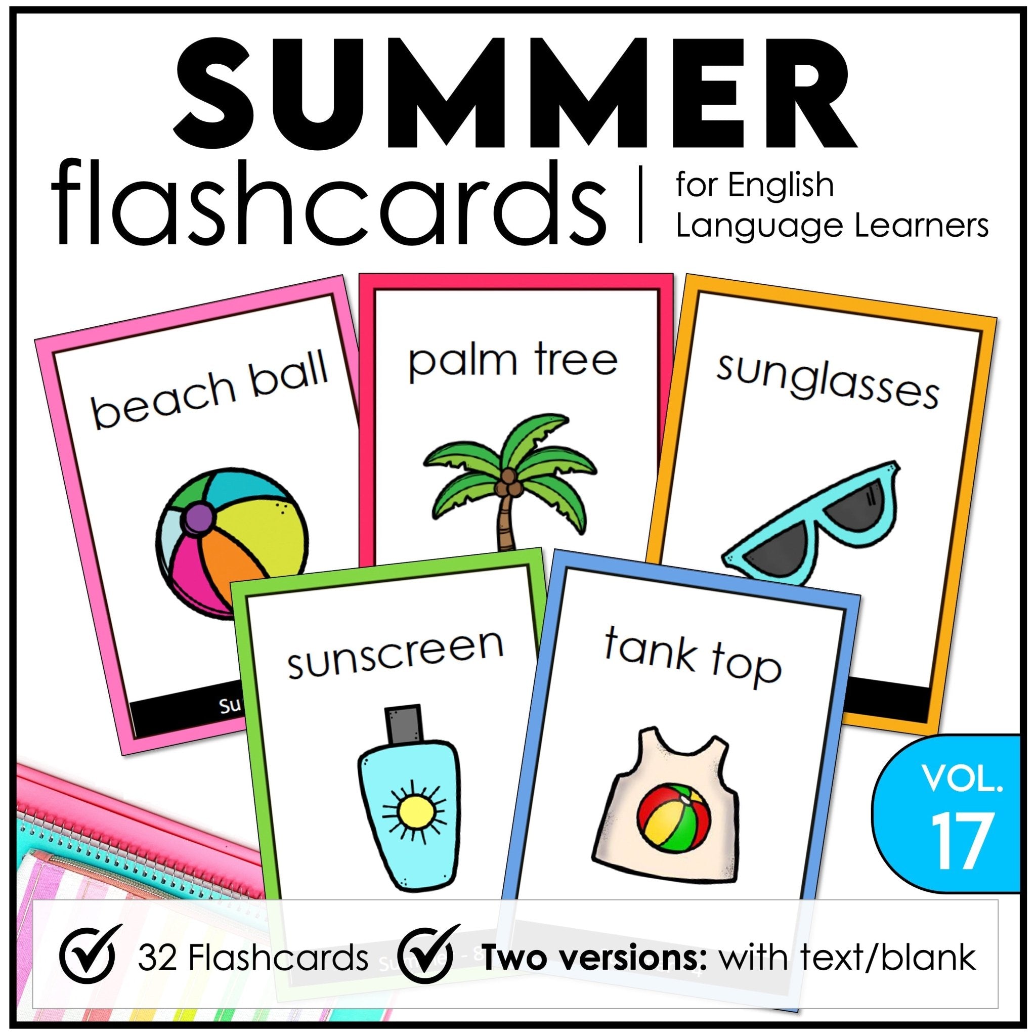 Summer Vocabulary Flashcards : ESL task cards - Flash Cards