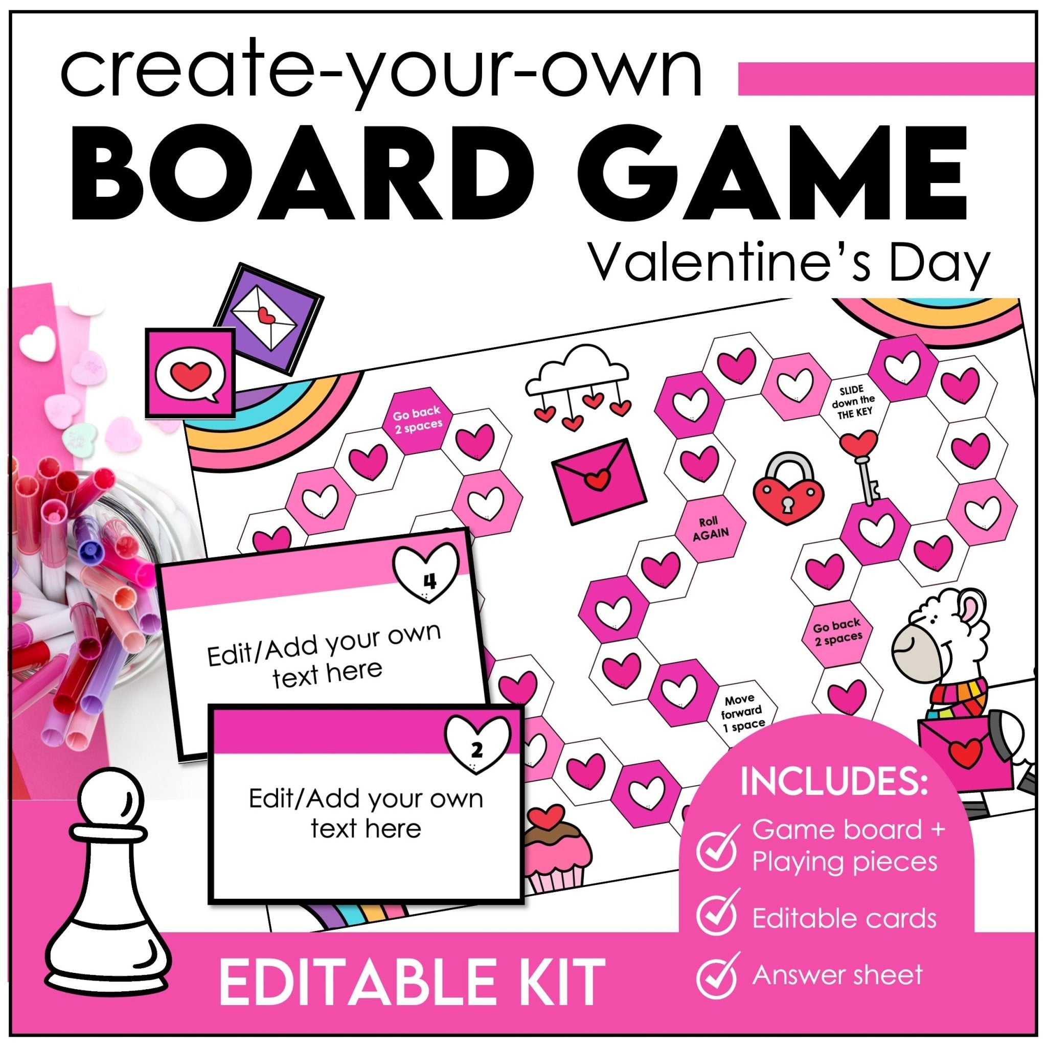 Valentine's Day Board Game Template - Editable Game Cards