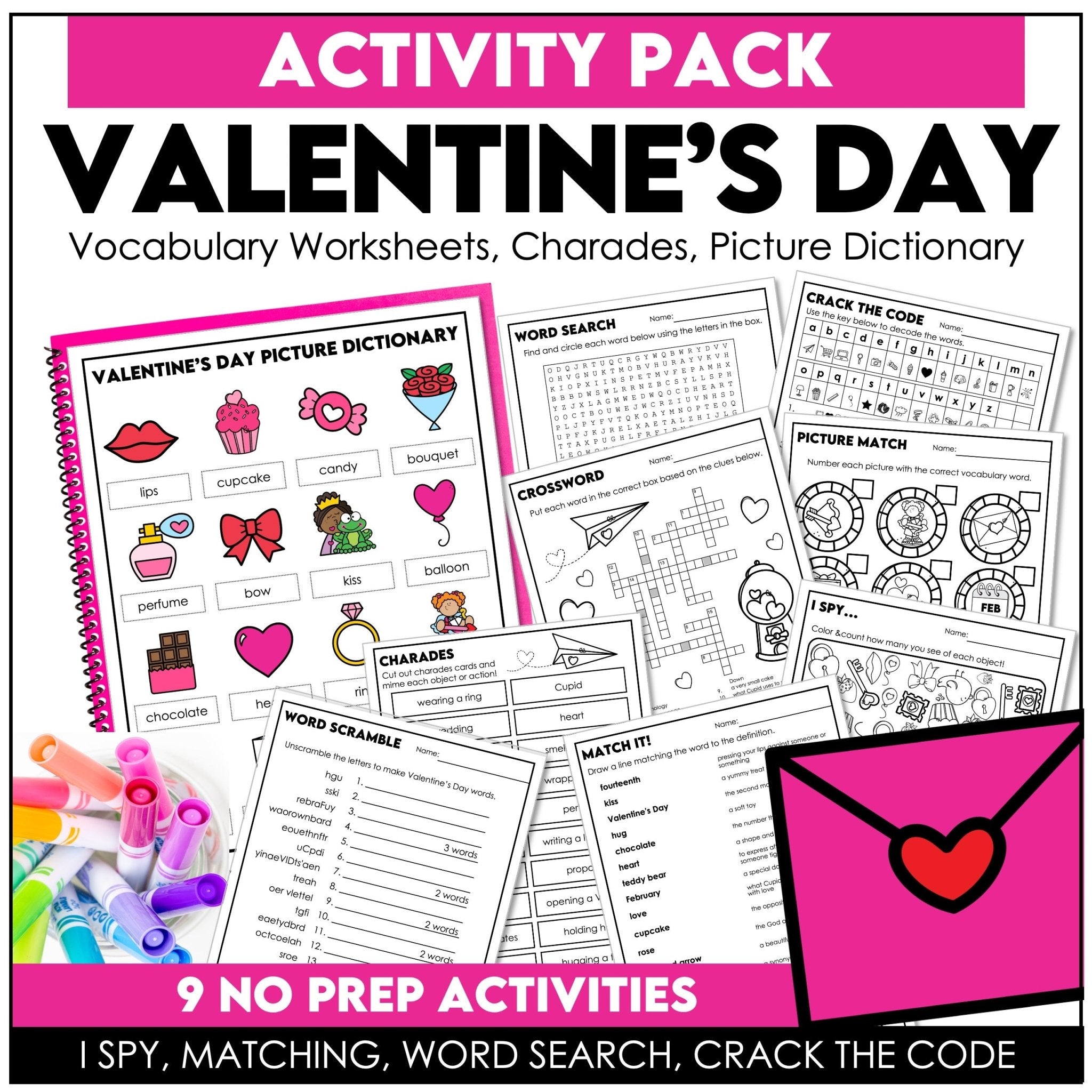 Valentine's Vocabulary Worksheet Pack for English Learners