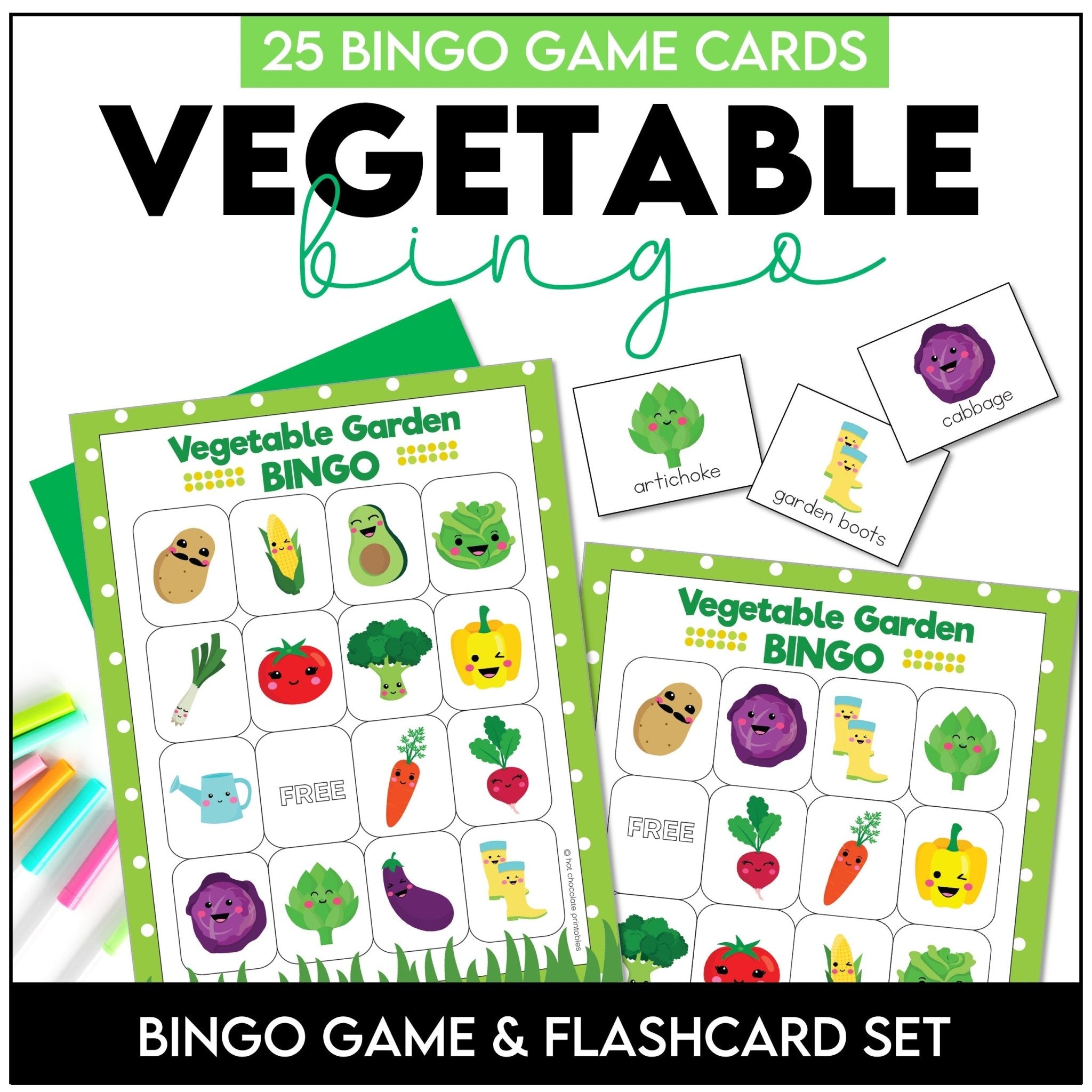 Vegetable Garden Vocabulary Bingo Game + Flashcards
