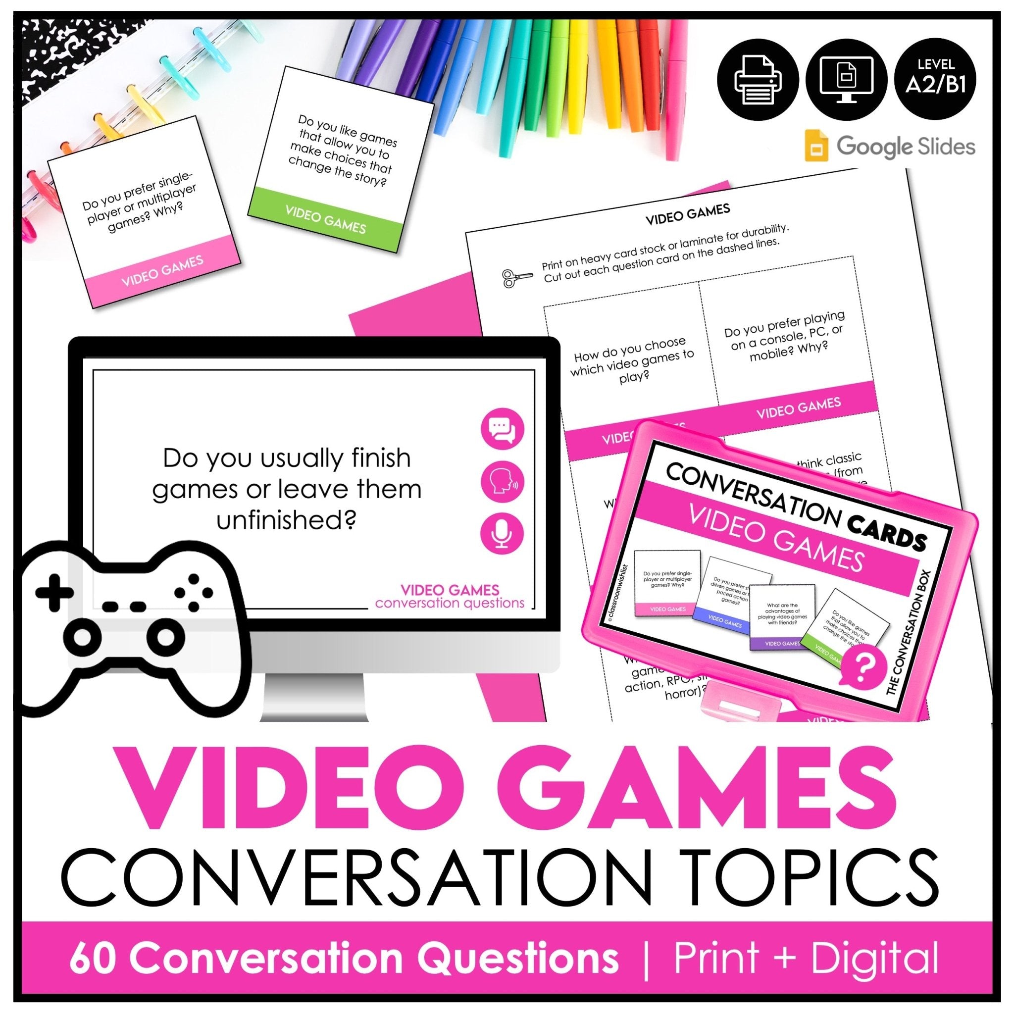 Video Games Conversation Cards for Middle & High School